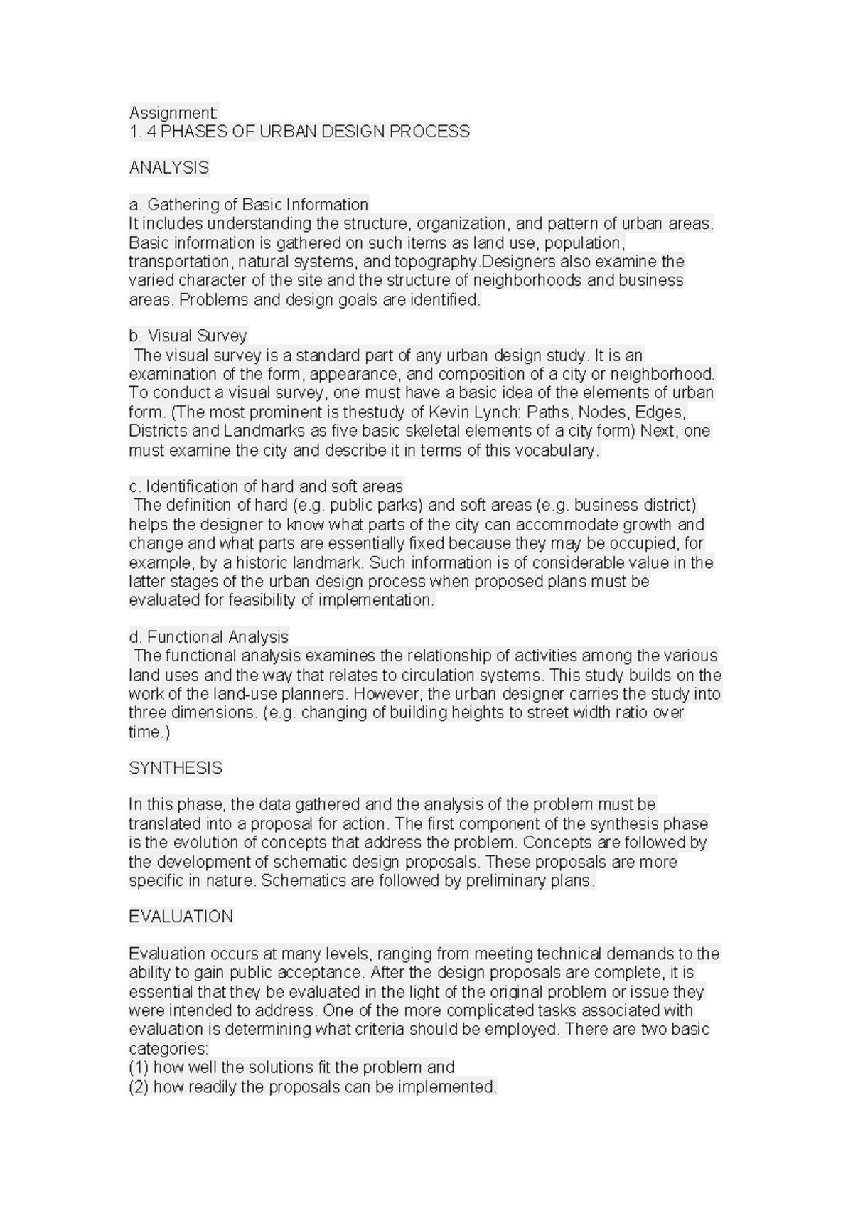 Assignment - Arki - Assignment: 4 PHASES OF URBAN DESIGN PROCESS ...