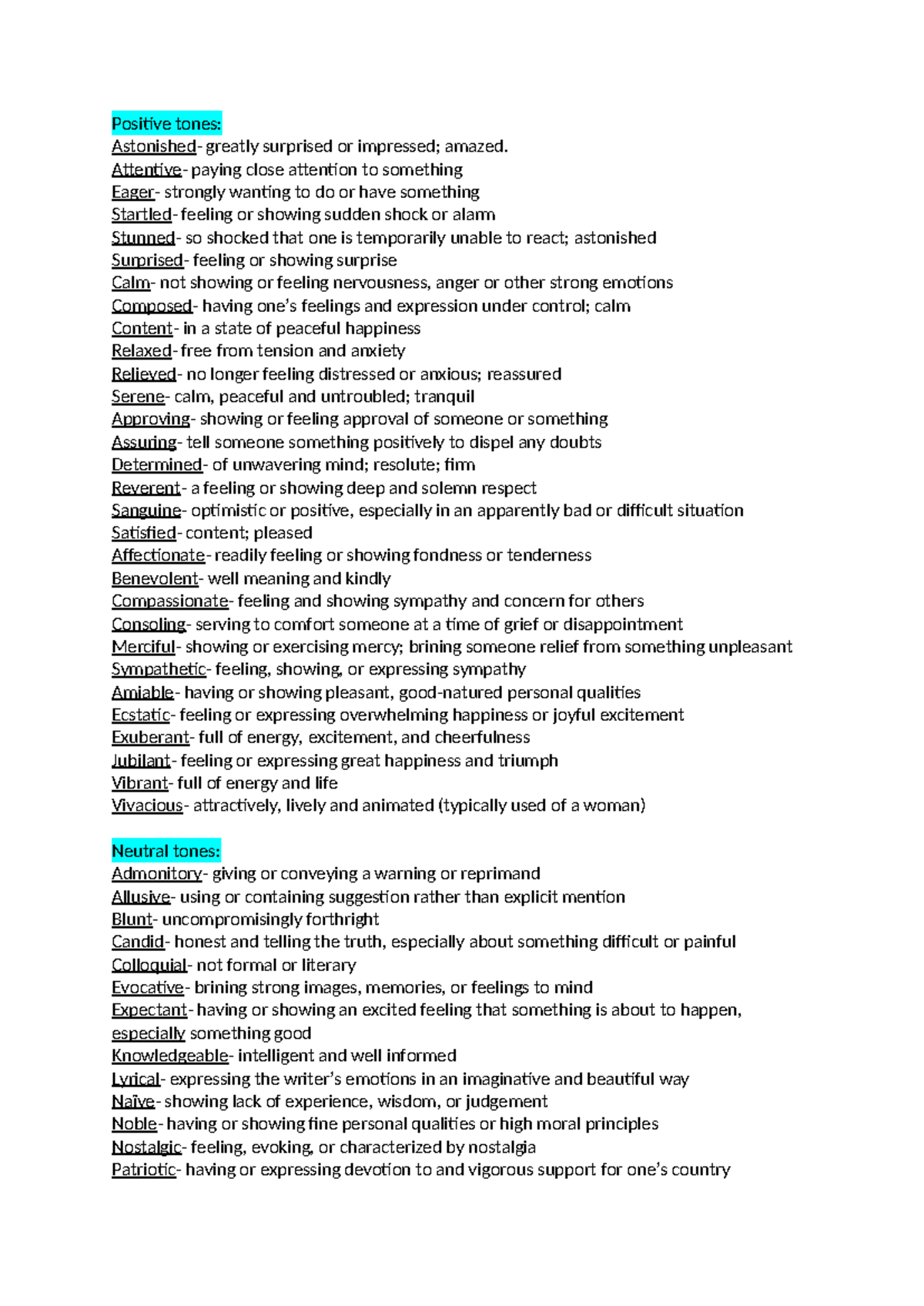 Tones and non-neutral verbs reduced and defined - Positive tones ...