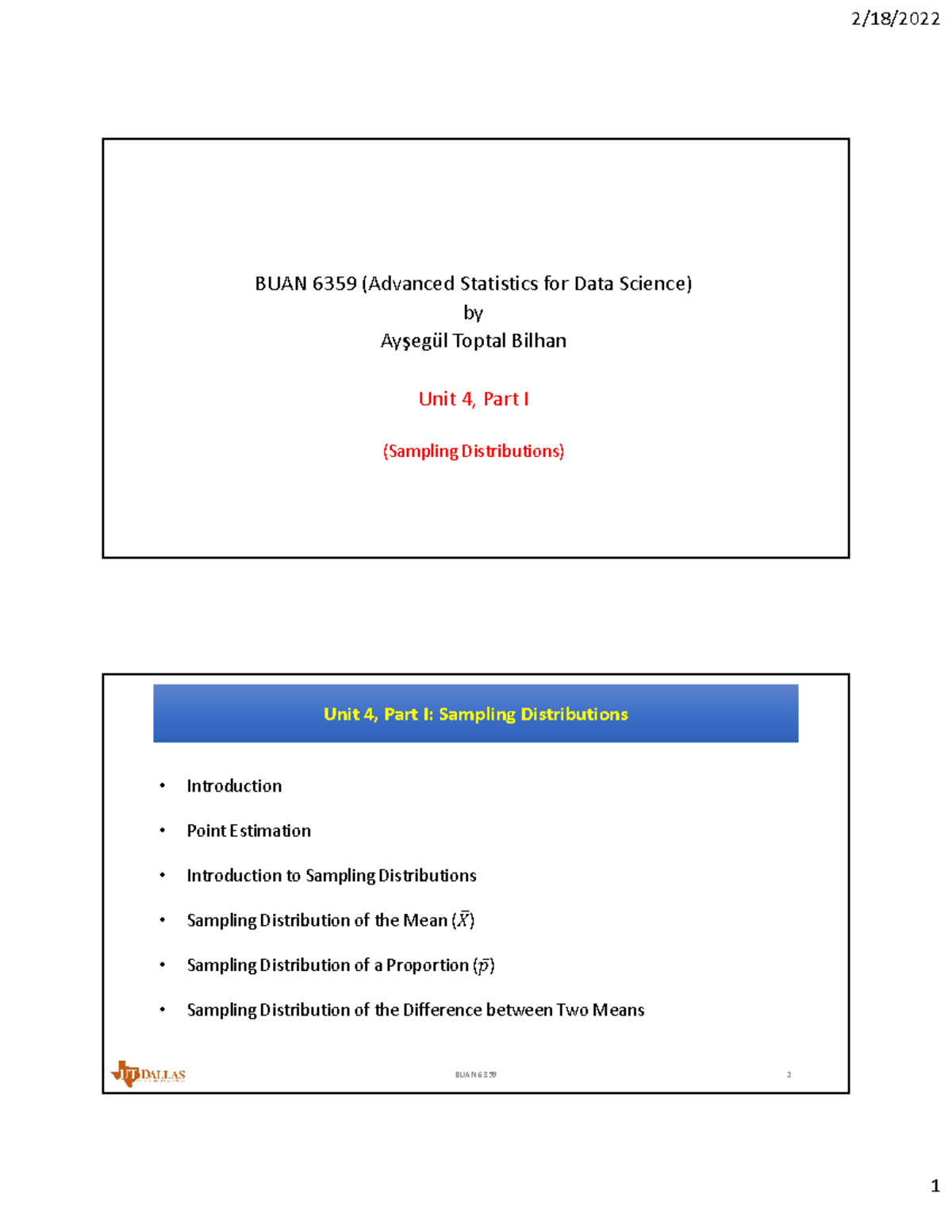 BUAN6359 Unit4-Part1-Handout - BUAN 6359 (Advanced Statistics for Data Science) by Ayşegül ...