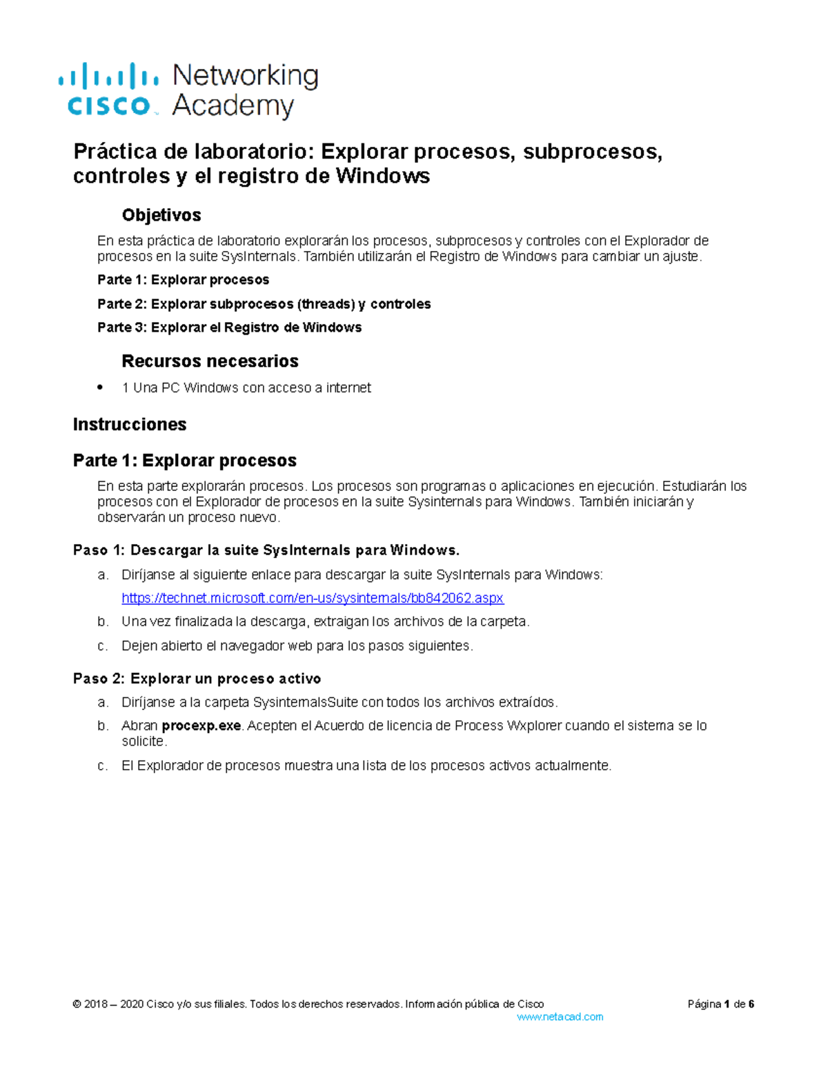 Lab-01-Exploring Processes, Threads, Handles, and Windows Registry - Práctica de laboratorio ...