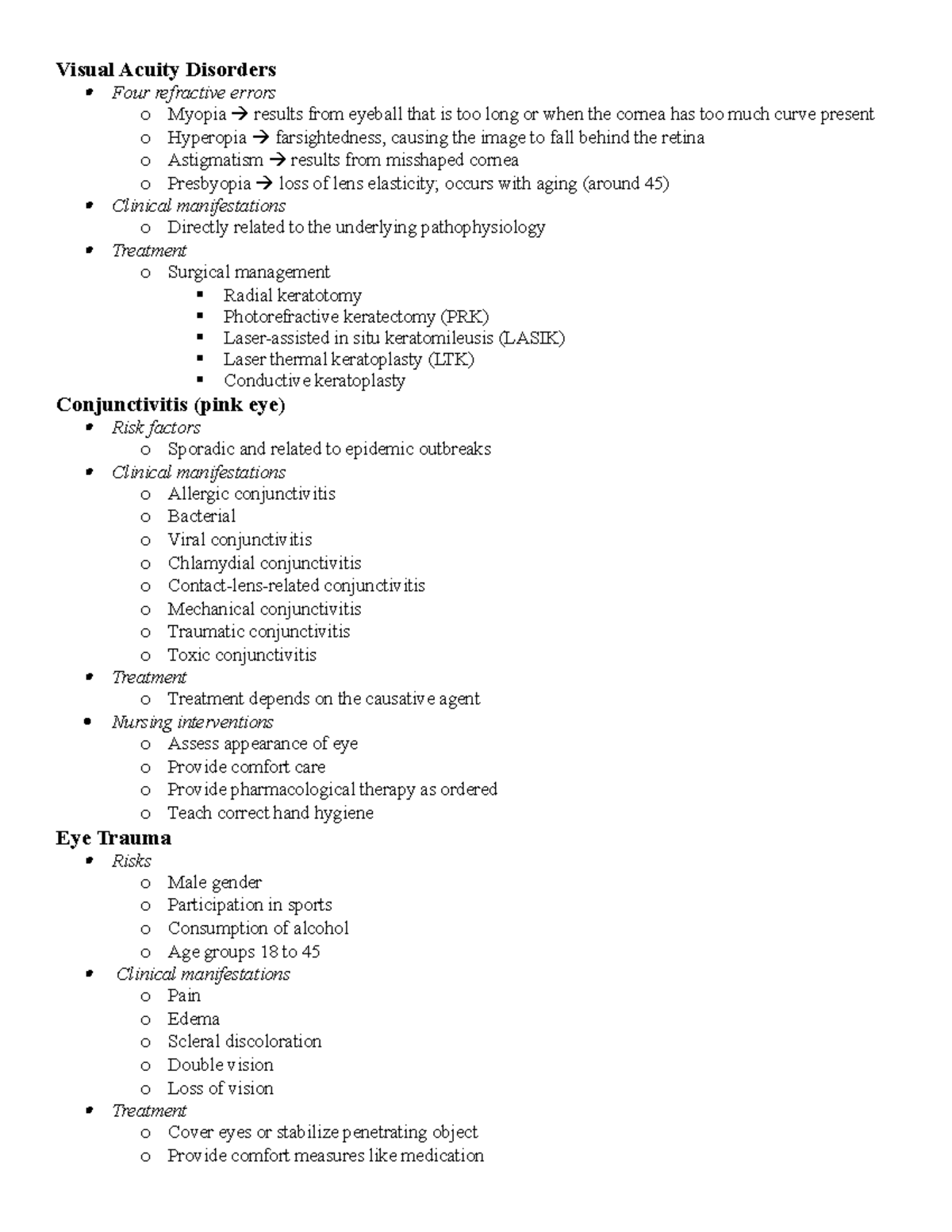 Caring for Patients with Visual Disorders Notes - Visual Acuity ...