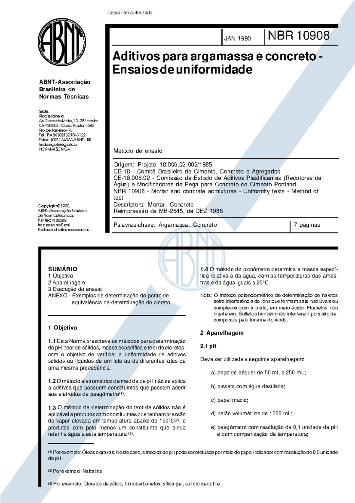 Abnt Nbr 10908 - Aditivos Para Argamassa E Concretos - Ensaios De ...