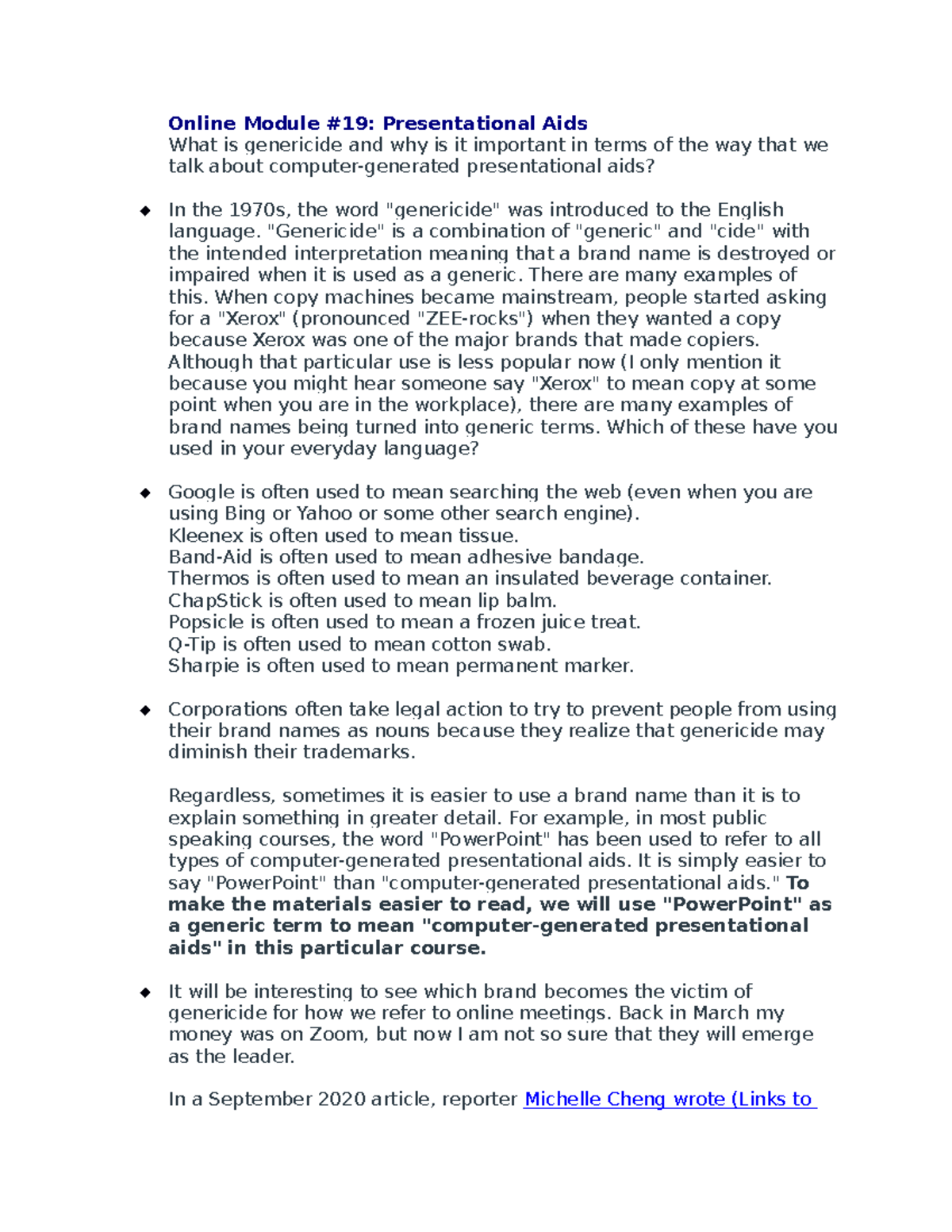 19 and 20 - notes - Online Module #19: Presentational Aids What is ...