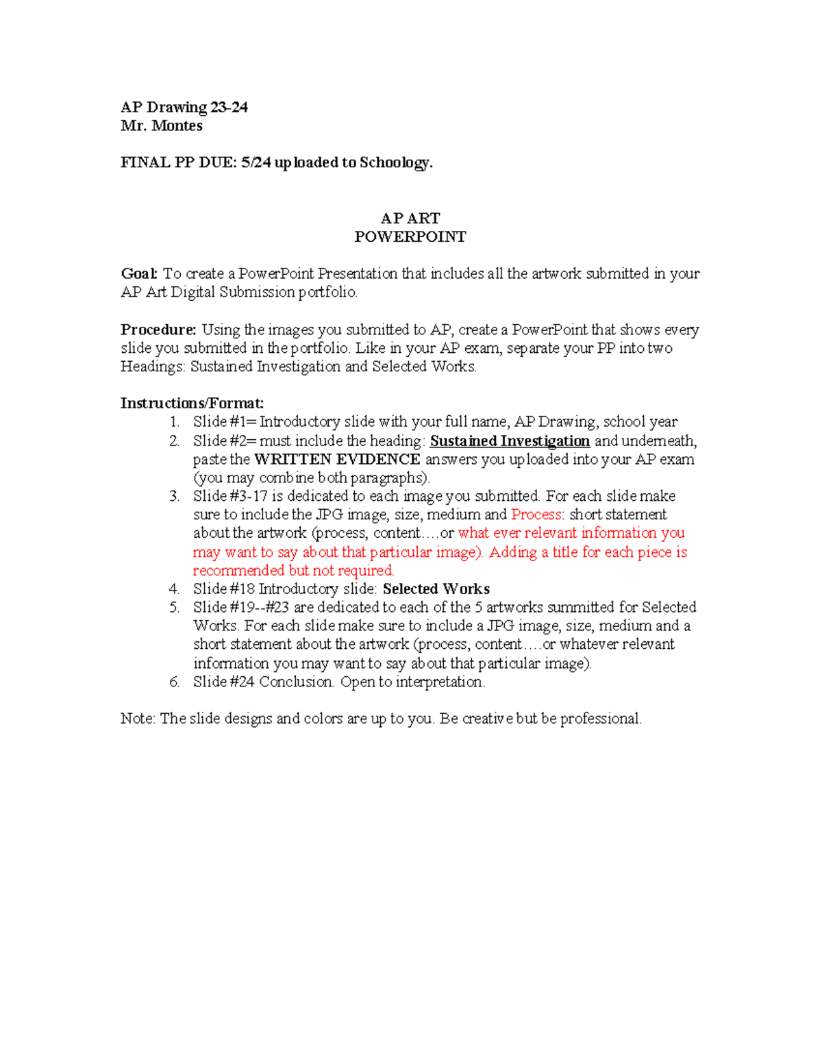 Final AP Portfolio PP 23-24 - AP Drawing 23- Mr. Montes FINAL PP DUE: 5 ...