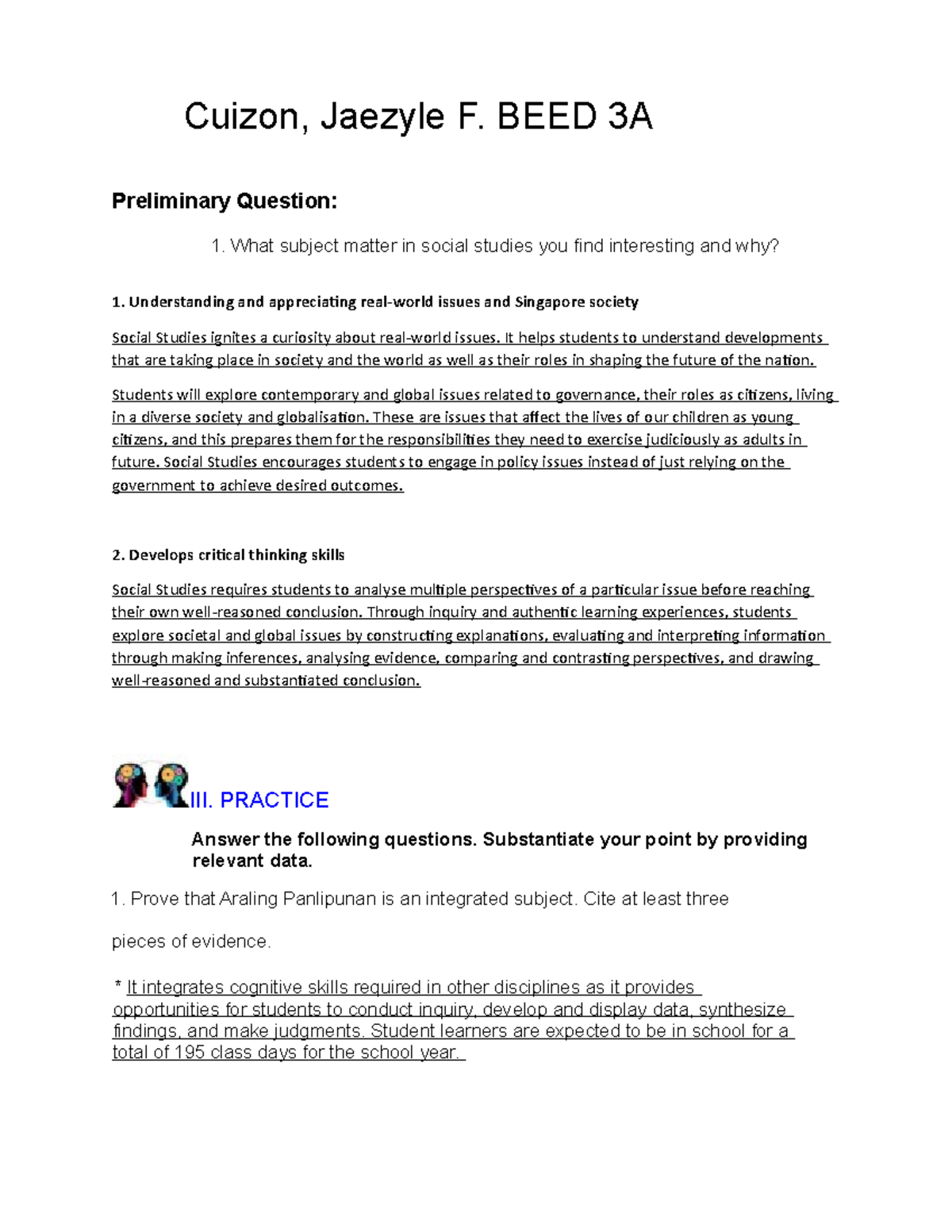 Cuizon, Jaezyle F. Lesson 2 SSC - Preliminary Question: 1. What subject ...