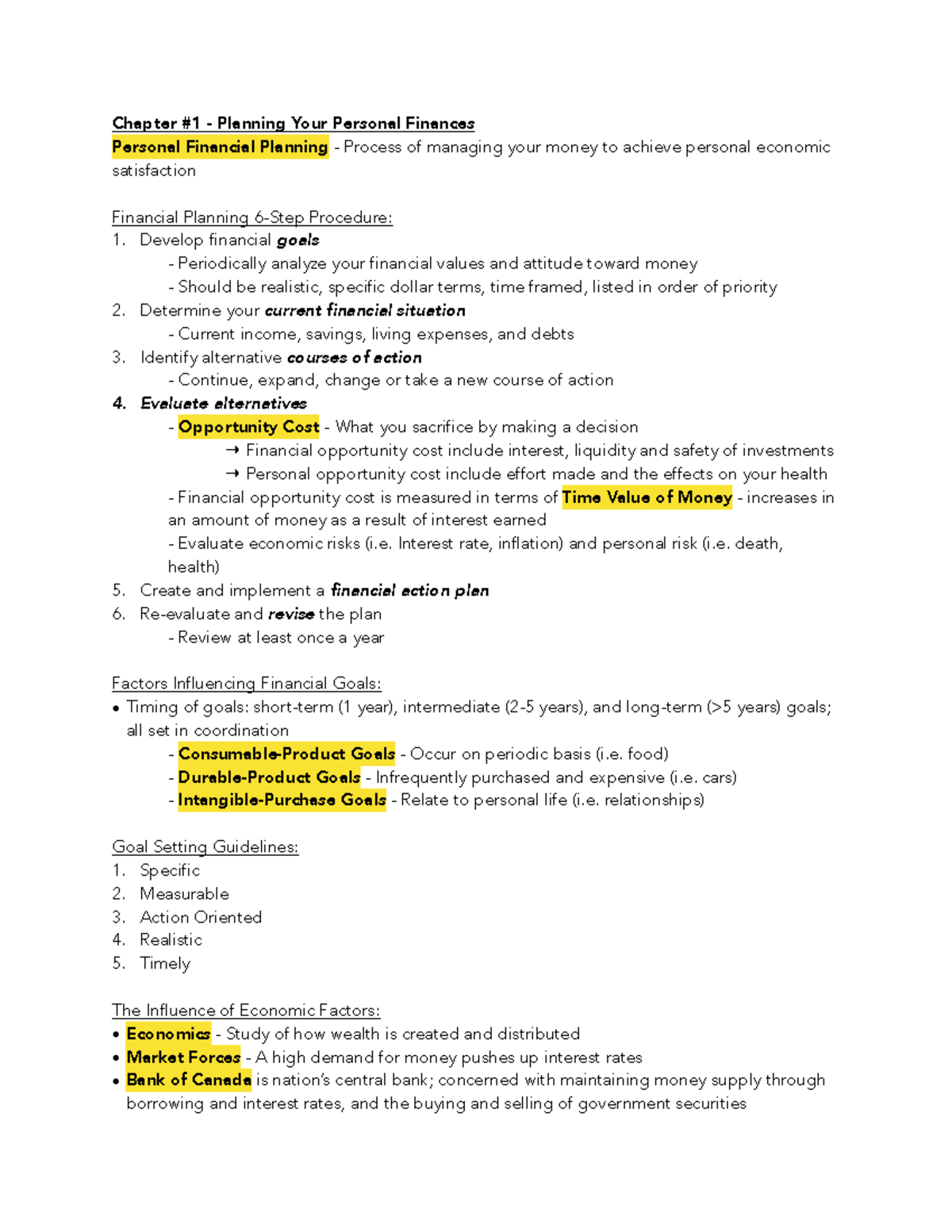 Finance Notes - n/a - Chapter #1 - Planning Your Personal Finances ...