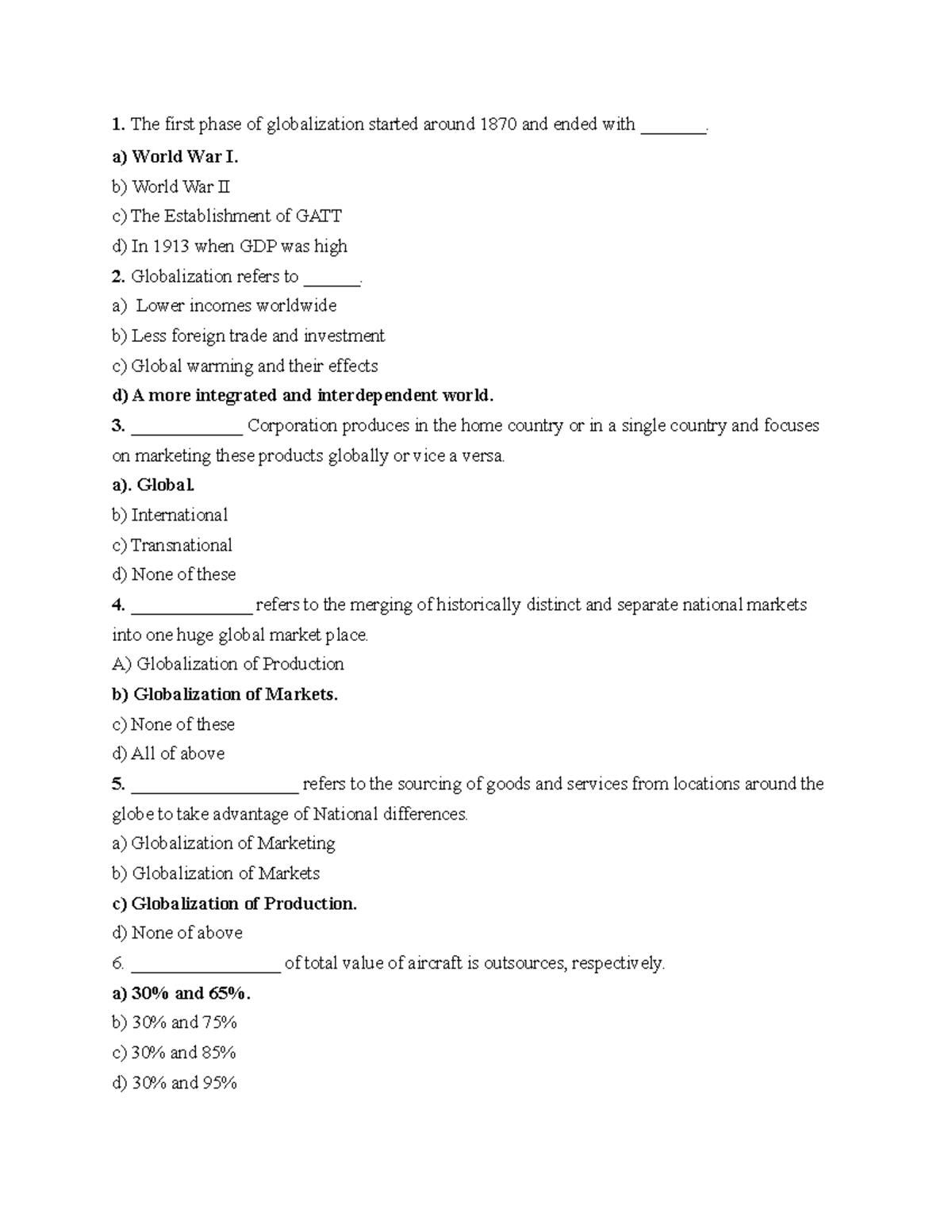 International management MCQs for test - 1. The first phase of ...