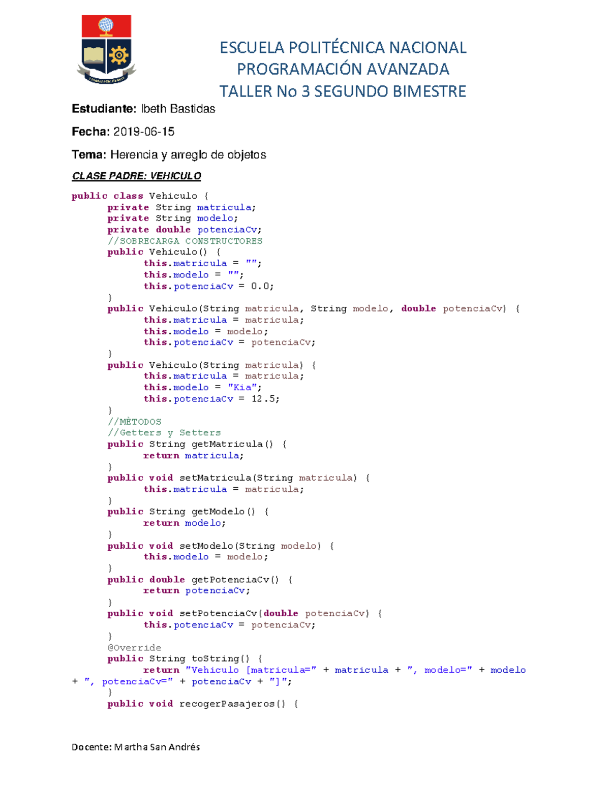 Herencia y Arreglos en Java - ESCUELA NACIONAL AVANZADA TALLER No 3 ...
