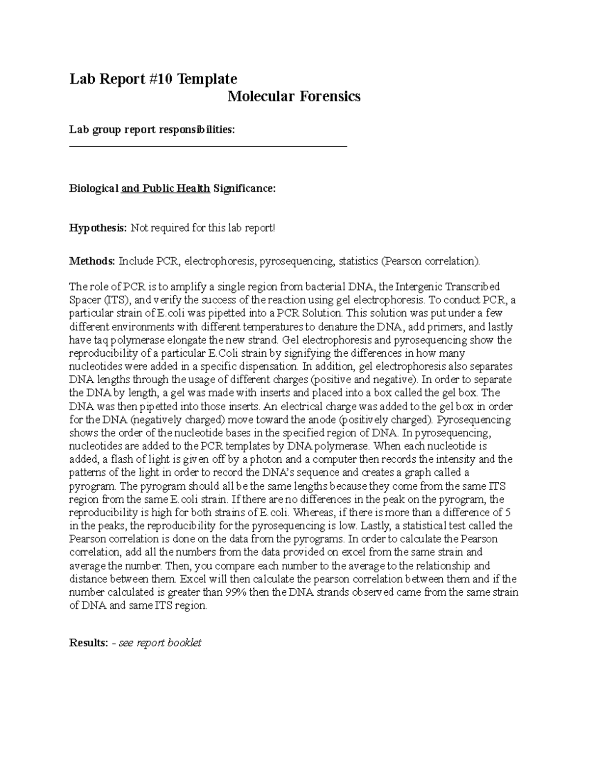 Bio 161 Lab 10 - Lab 10- Molecular Forensics - Lab Report #10 Template ...