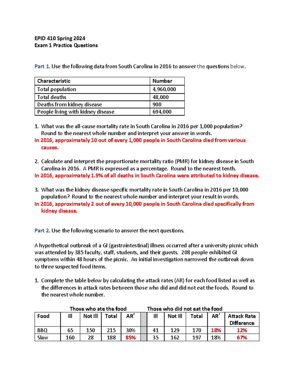 Epi extra credit exam 1 practice problems - EPID 410 Spring 2024 Exam 1 ...