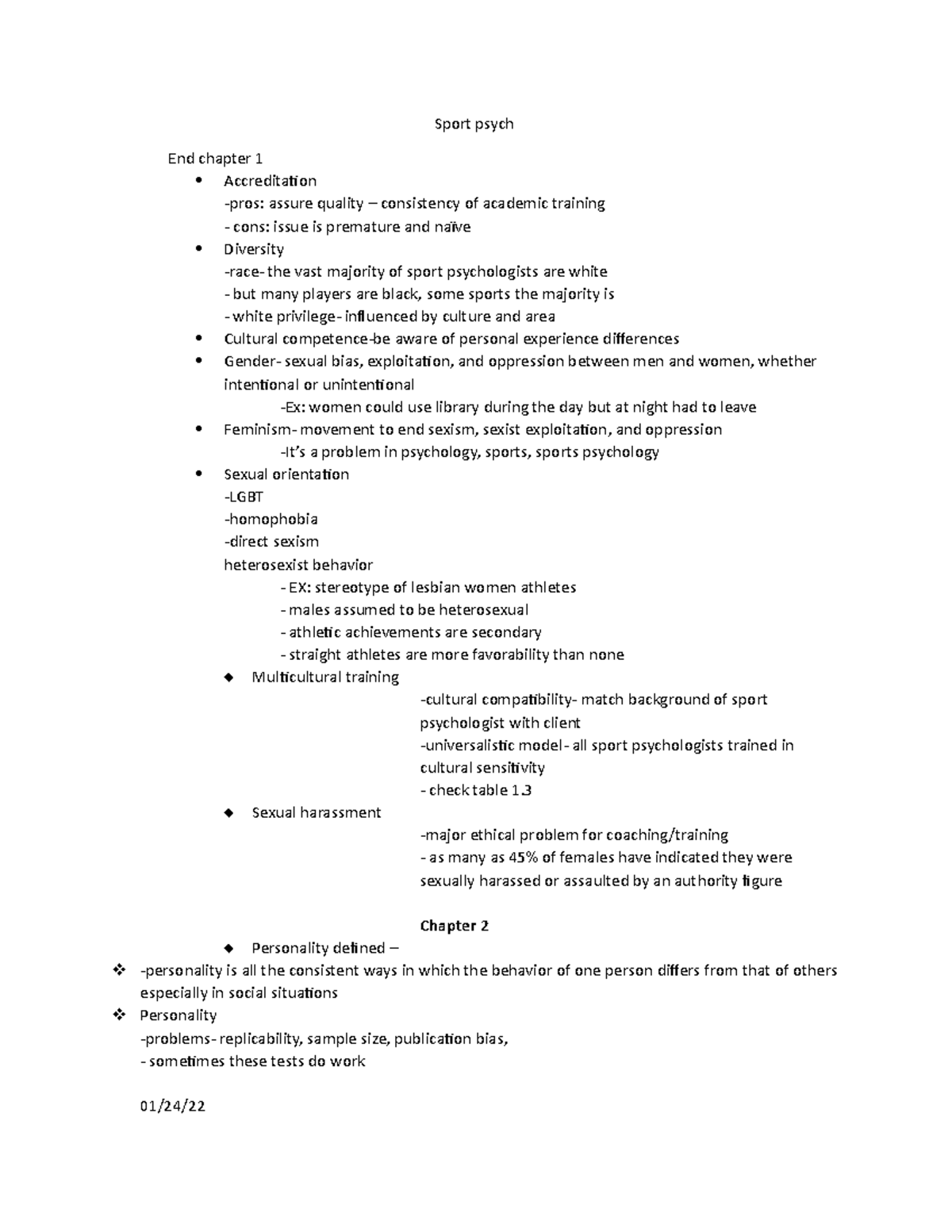 Sport psych notes - Everything we talked about in class with review ...