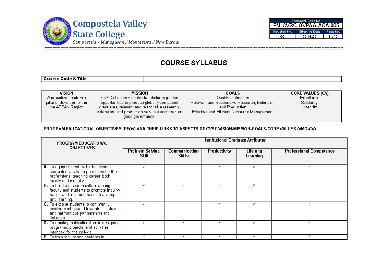 GED 7 Course Syllabus Rizal - - Studocu