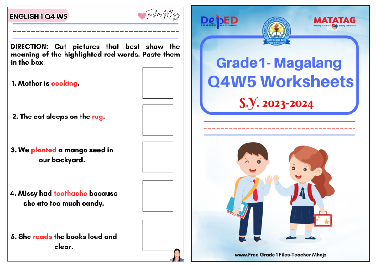 G1 Q4 WEEK 5 Worksheets ( Booklet) Teacher Mhejz Bacani - ENGLISH 1 Q4 ...