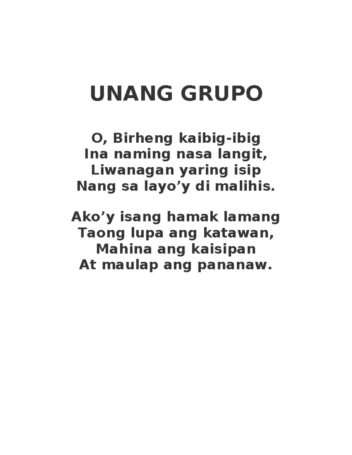 Unang Grupo - hjguitgy - Physical Education - UNANG GRUPO O, Birheng ...