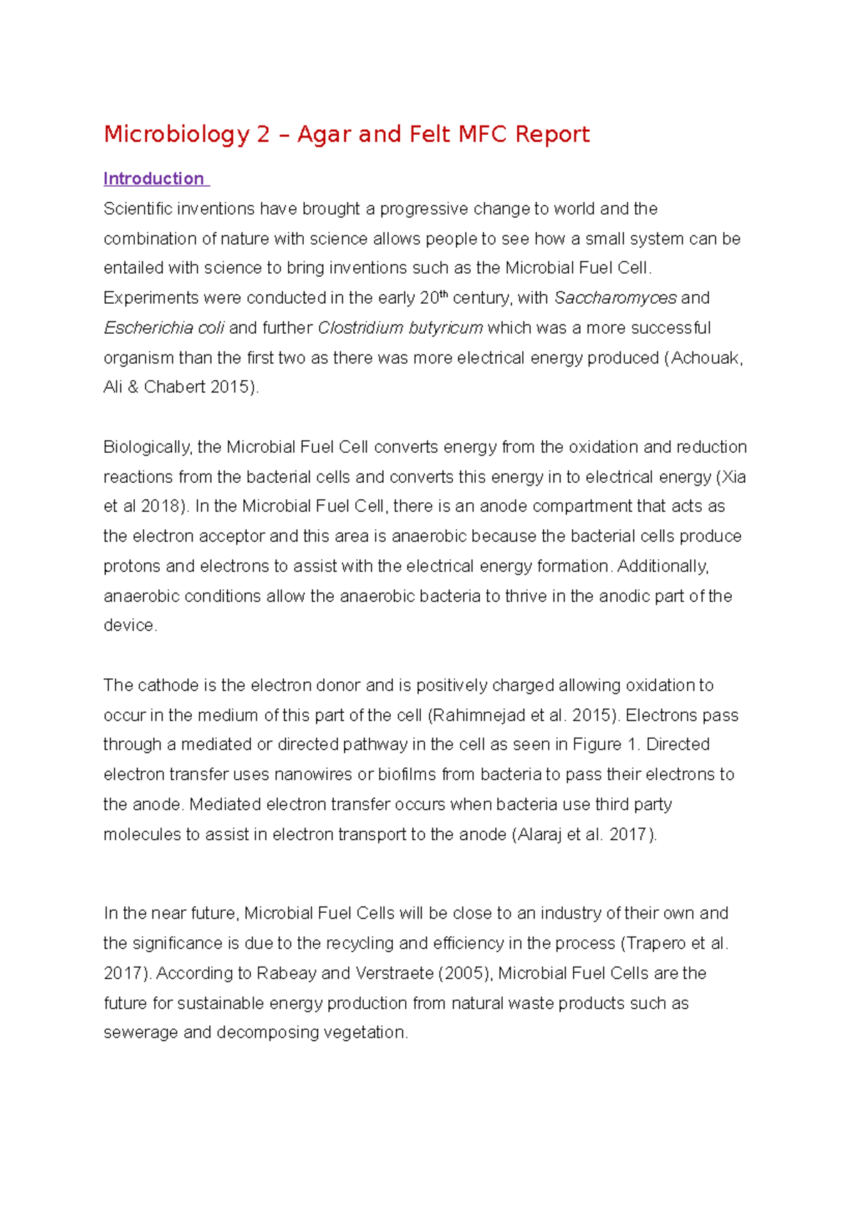 Microbiology 2 Report - Microbiology 2 Agar and Felt MFC Report ...