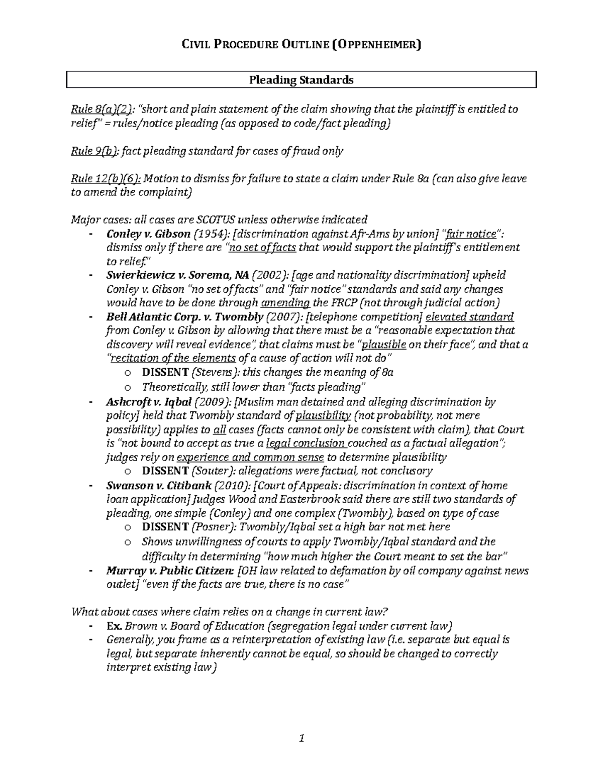Civil Procedure - Pleading Standards Rule 8(a)(2): “short and plain ...