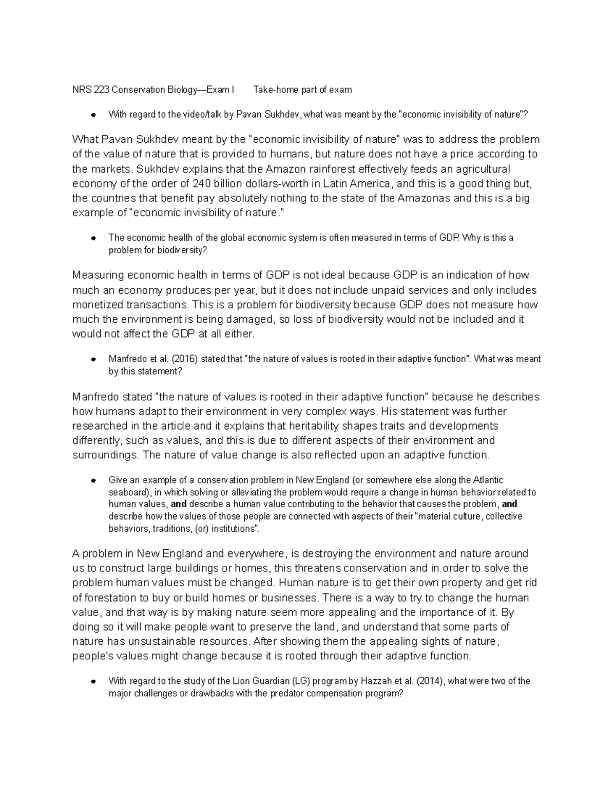 NRS 223 Exam 1 - This is a summary of exam 1 - NRS 223 Conservation ...