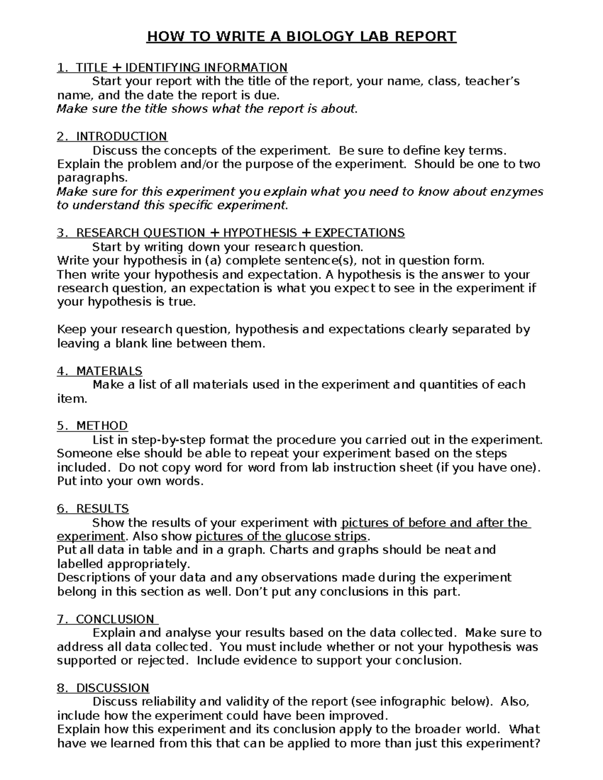 How to write biology report - HOW TO WRITE A BIOLOGY LAB REPORT 1 ...