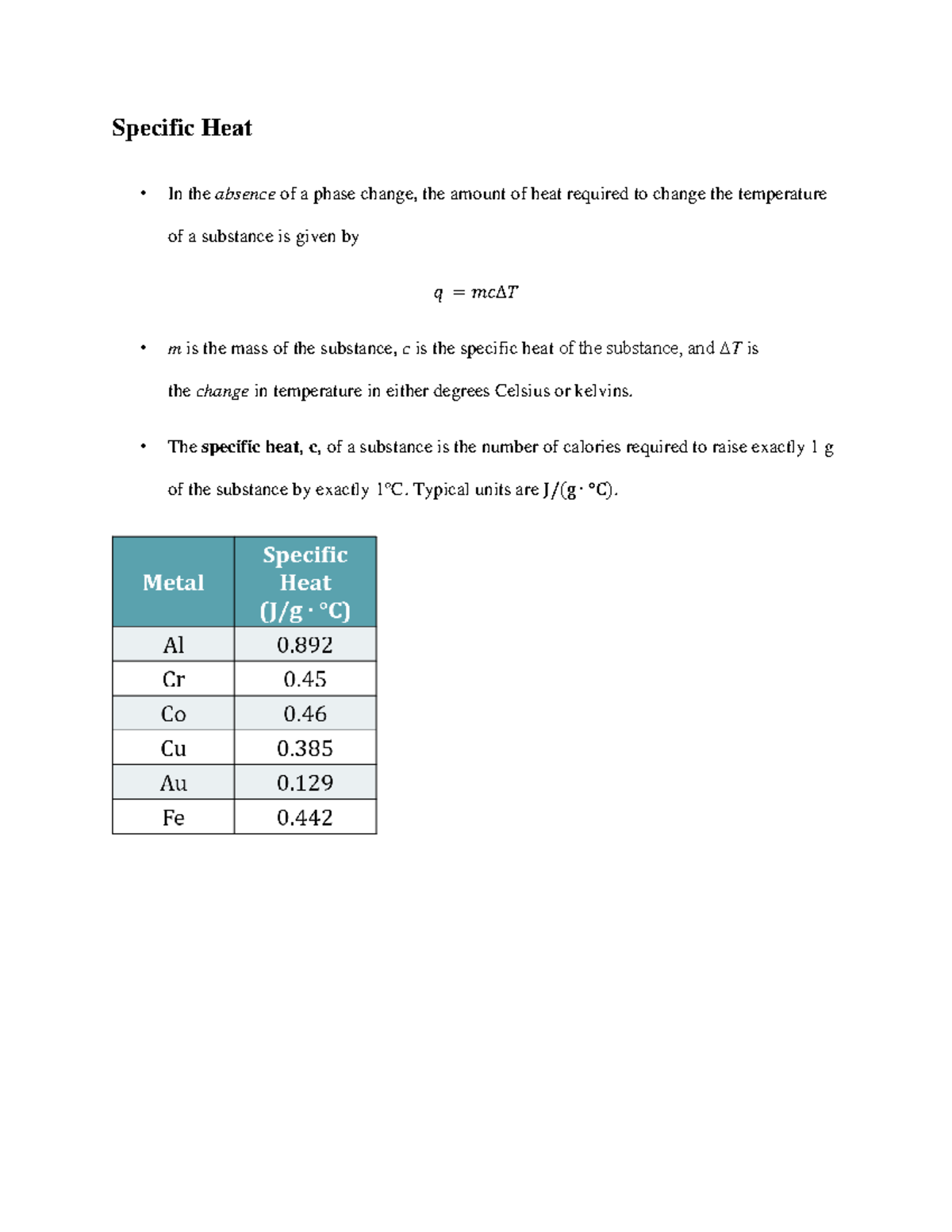 Specific Heat - Lecture/ Study notes contain main information needed to ...