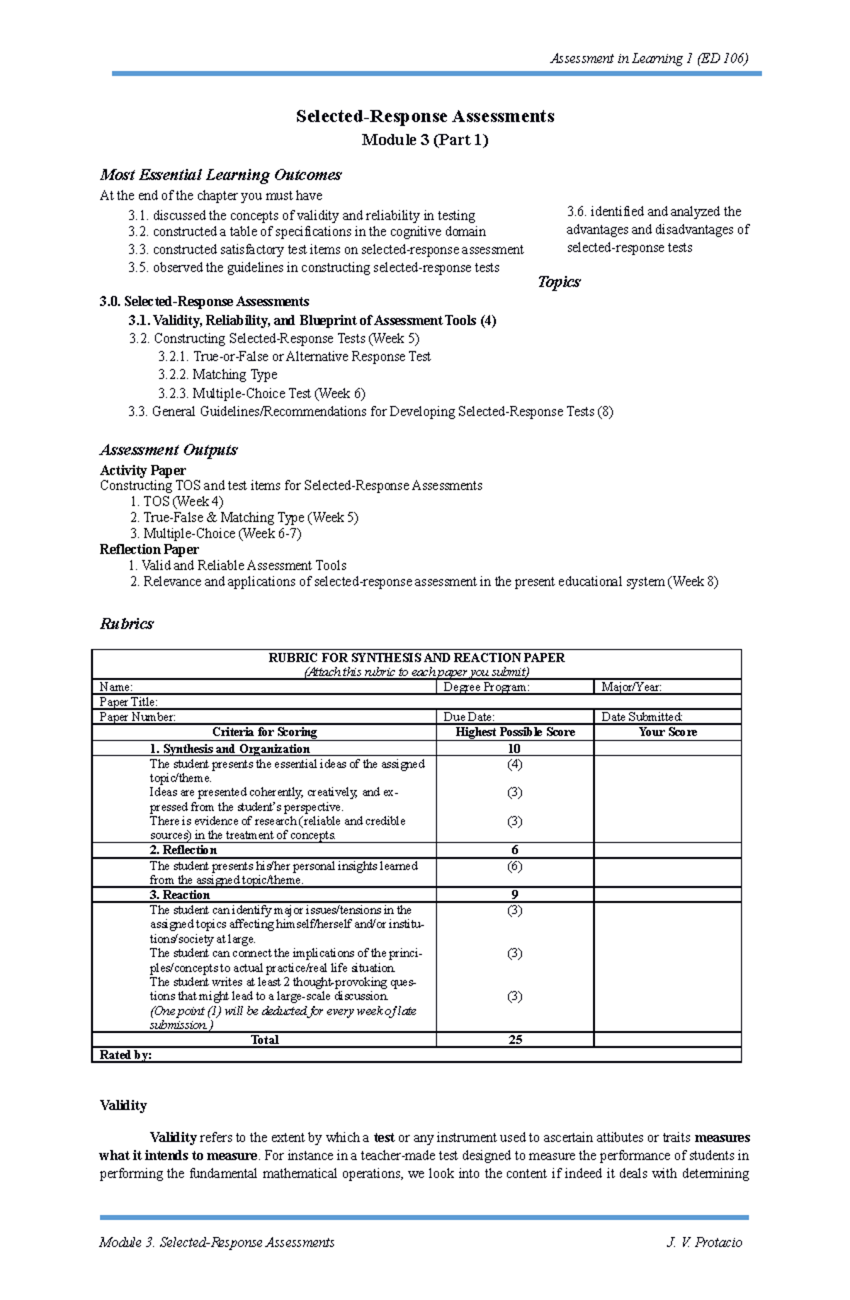Module 3 - It can be helpful. Atleast. - Selected-Response Assessments ...