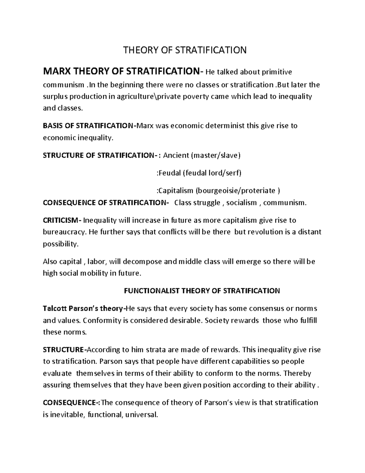 Theory OF Stratification - THEORY OF STRATIFICATION MARX THEORY OF ...