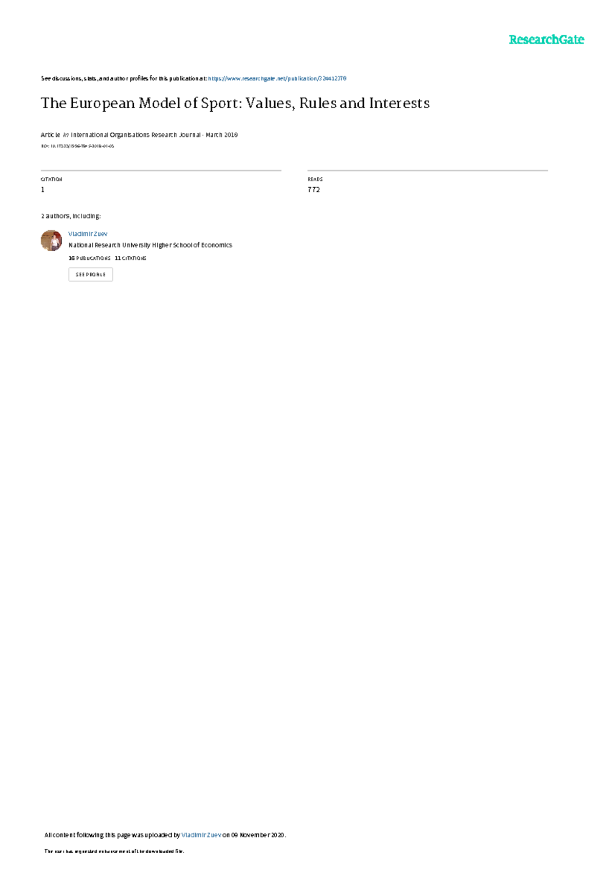 The European Model of Sport Values Rules and Inter - See discussions ...