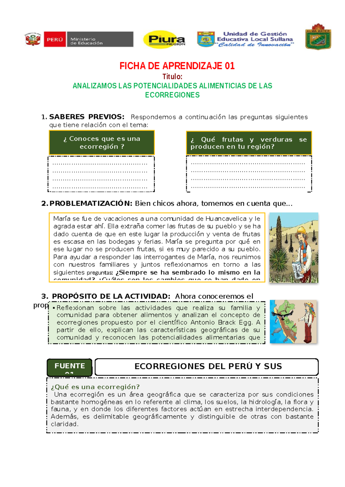 1 Ficha DE Aprendizaje CCSS 3° Grado (2) - FICHA DE APRENDIZAJE 01 Titulo: ANALIZAMOS LAS - Studocu