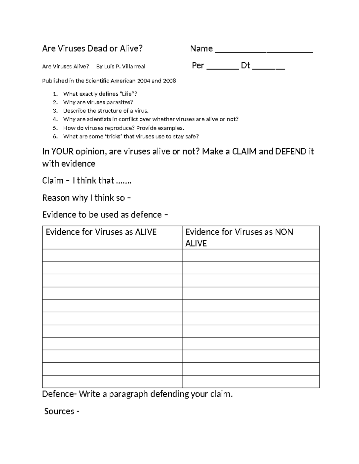 Are Viruses Alive or Dead.Claim and Defend-1 - Are Viruses Dead or ...