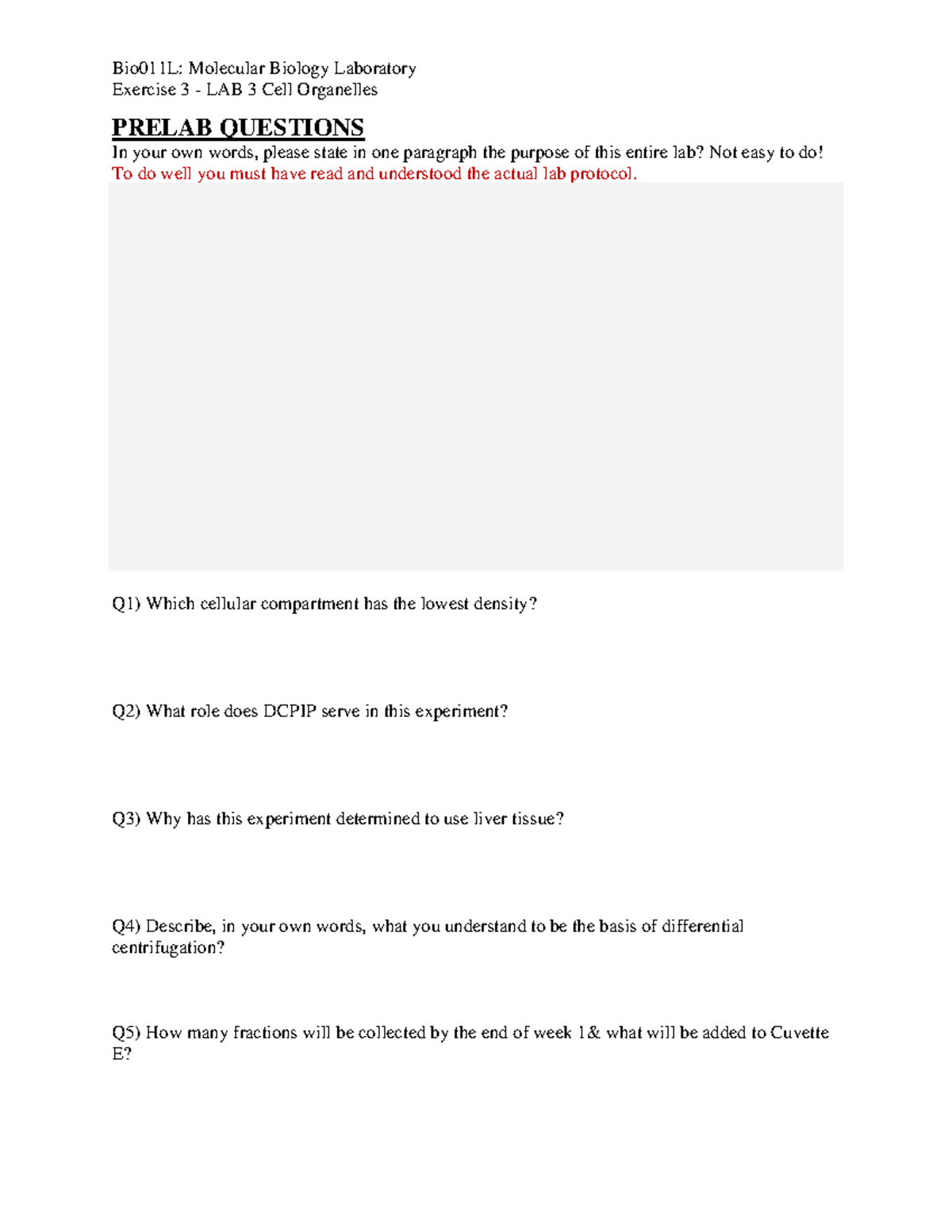 Lab 3 Pre-lab Questions - Bio0 11 L: Molecular Biology Laboratory ...