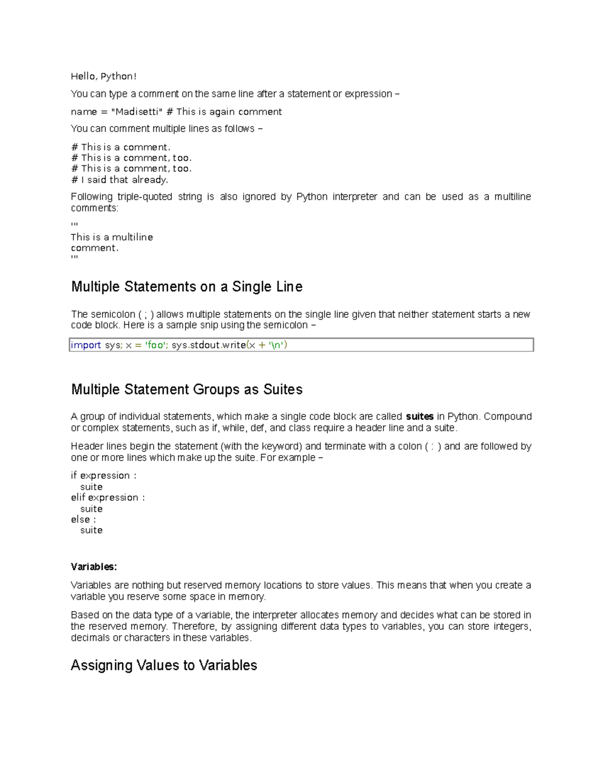 Python -5 - Hello, Python! You can type a comment on the same line ...