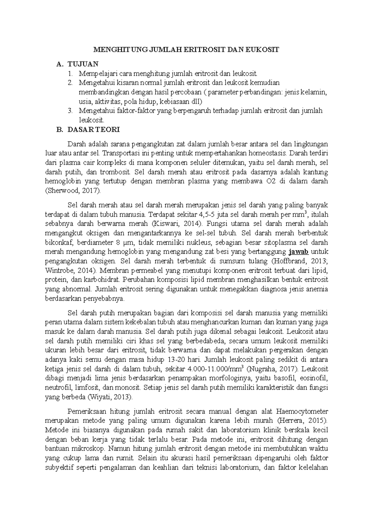 Praktikum menghitung jumlah eritrosit dan leukosit - MENGHITUNG JUMLAH ...