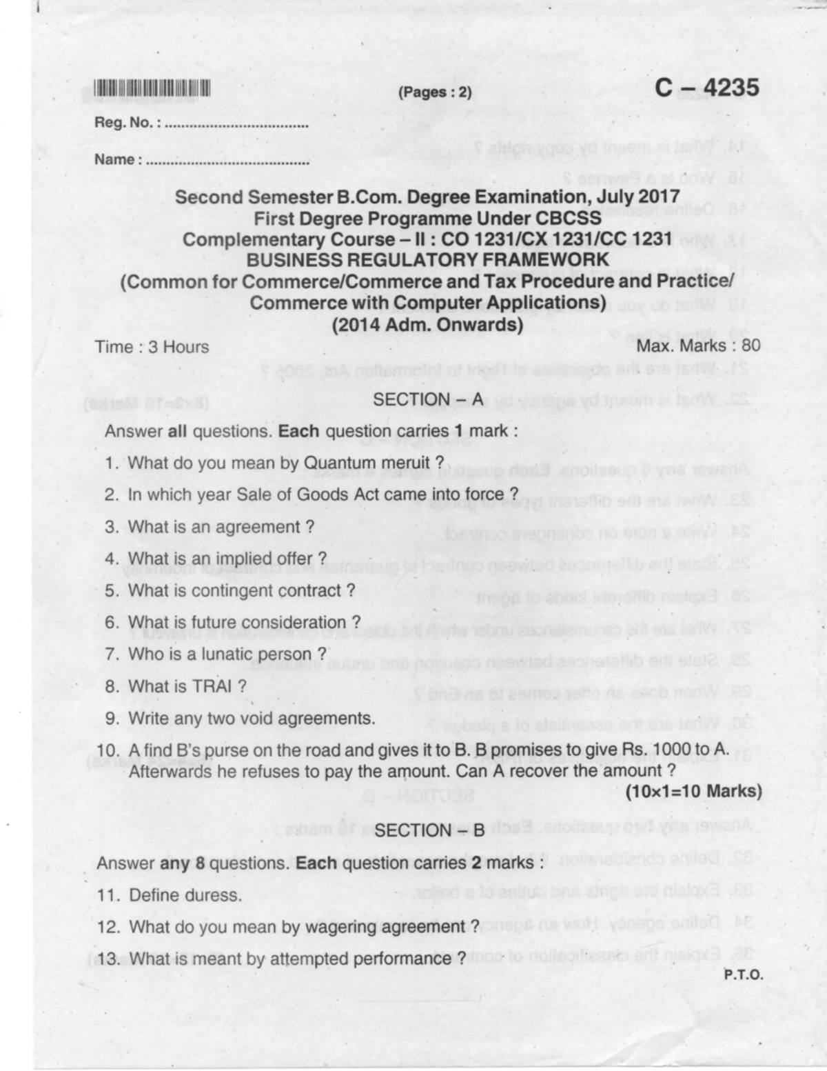 Business Regulatory Framework CC 131 C-4235 - b.com with computer ...