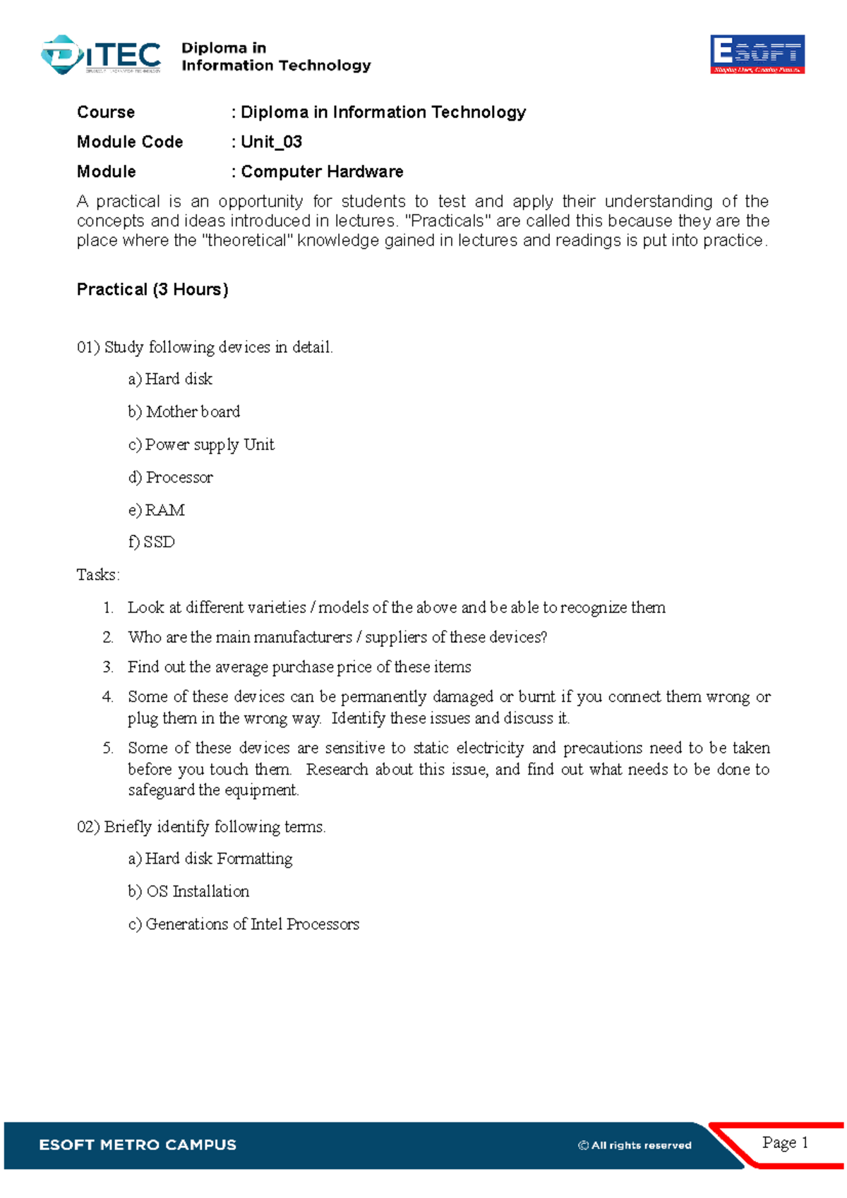 Practical 3.1 [3 hours] - Course : Diploma in Information Technology ...