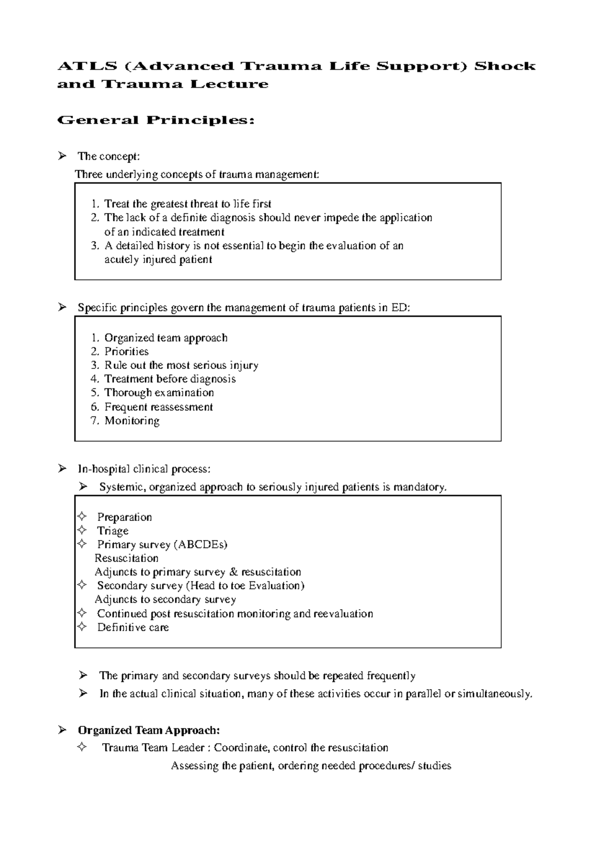 Lecture 7,8-Notes on Trauma and Shock - ATLS (Advanced Trauma Life ...