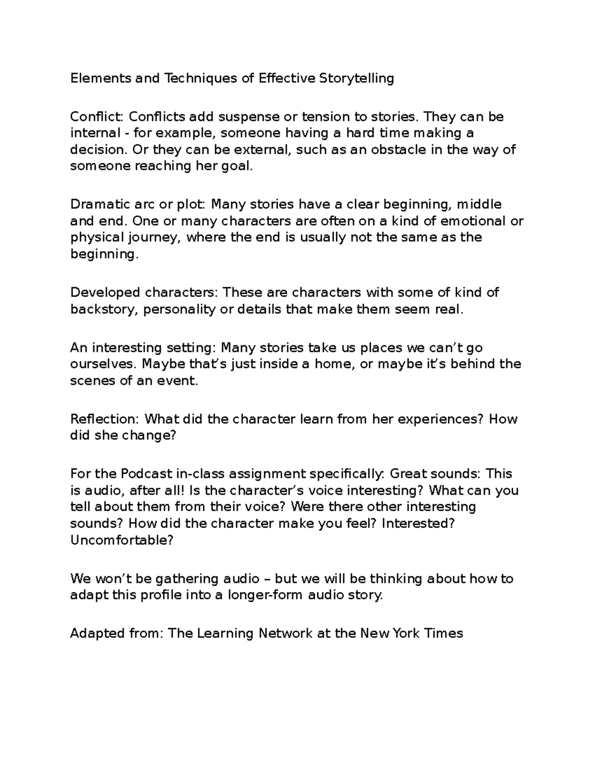 J1300 Build a Podcast Effective Storytelling Notes - Elements and ...