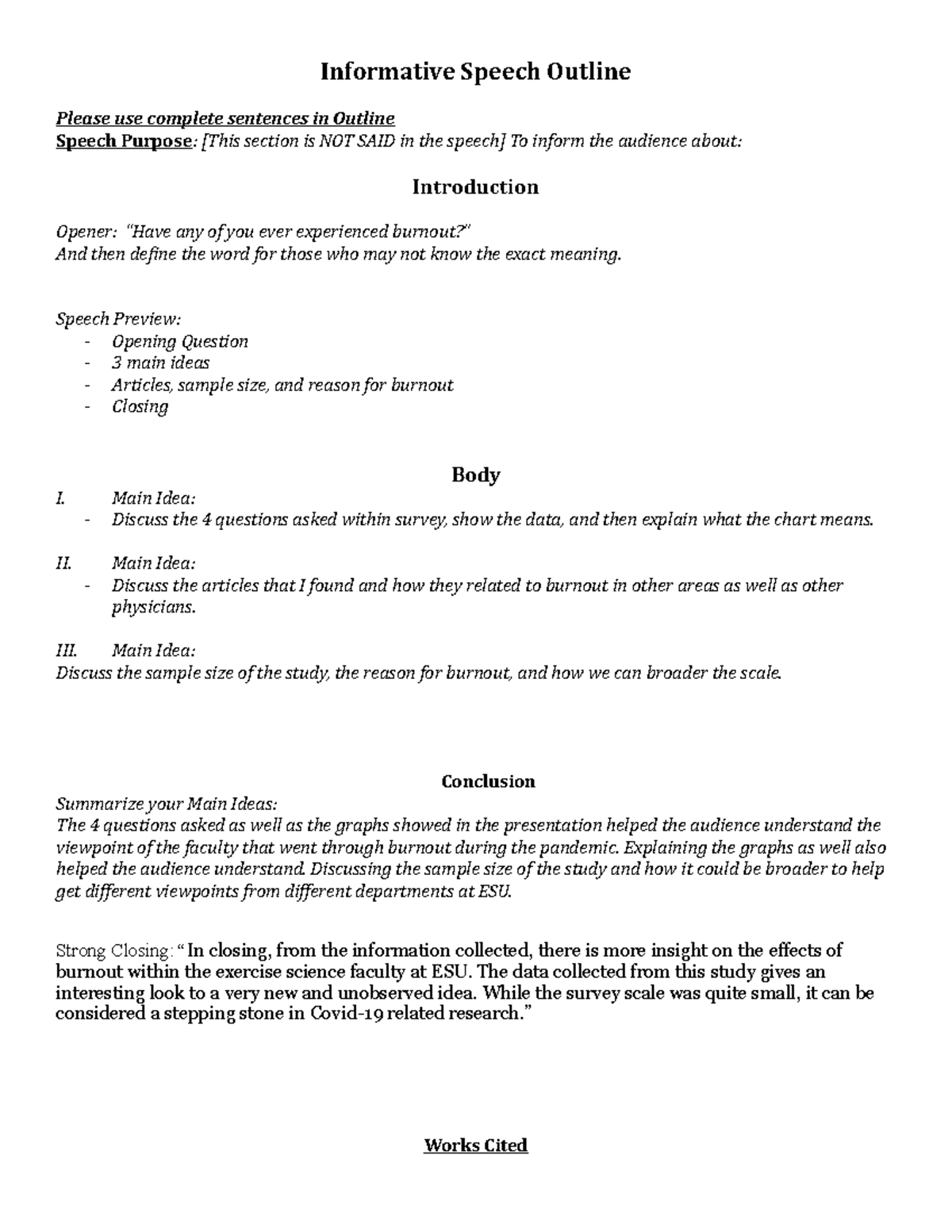 1 Informative Speech Outline - Informative Speech Outline Please use ...