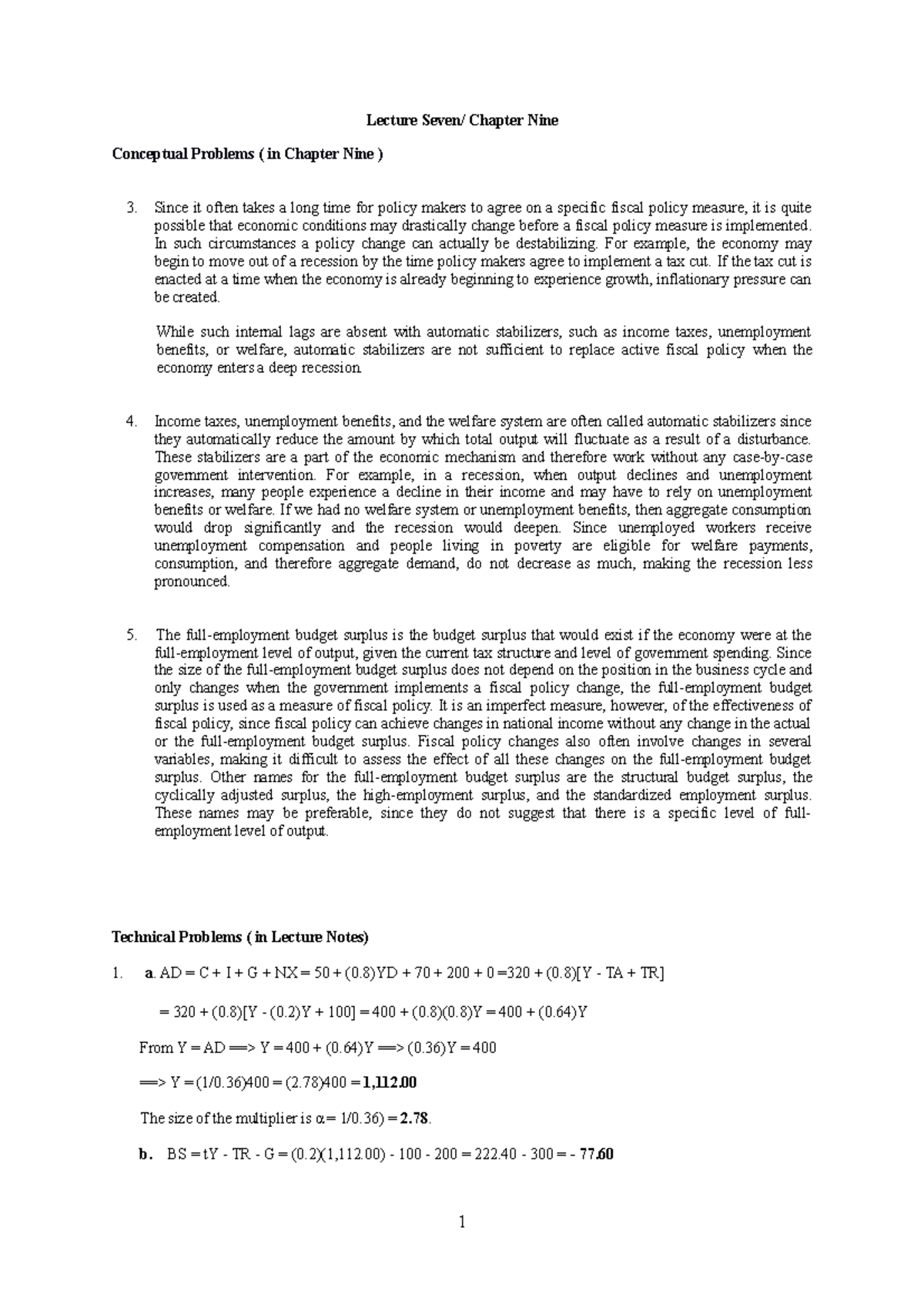 Conceptual Problems Lecture notes - Lecture Seven/ Chapter Nine ...