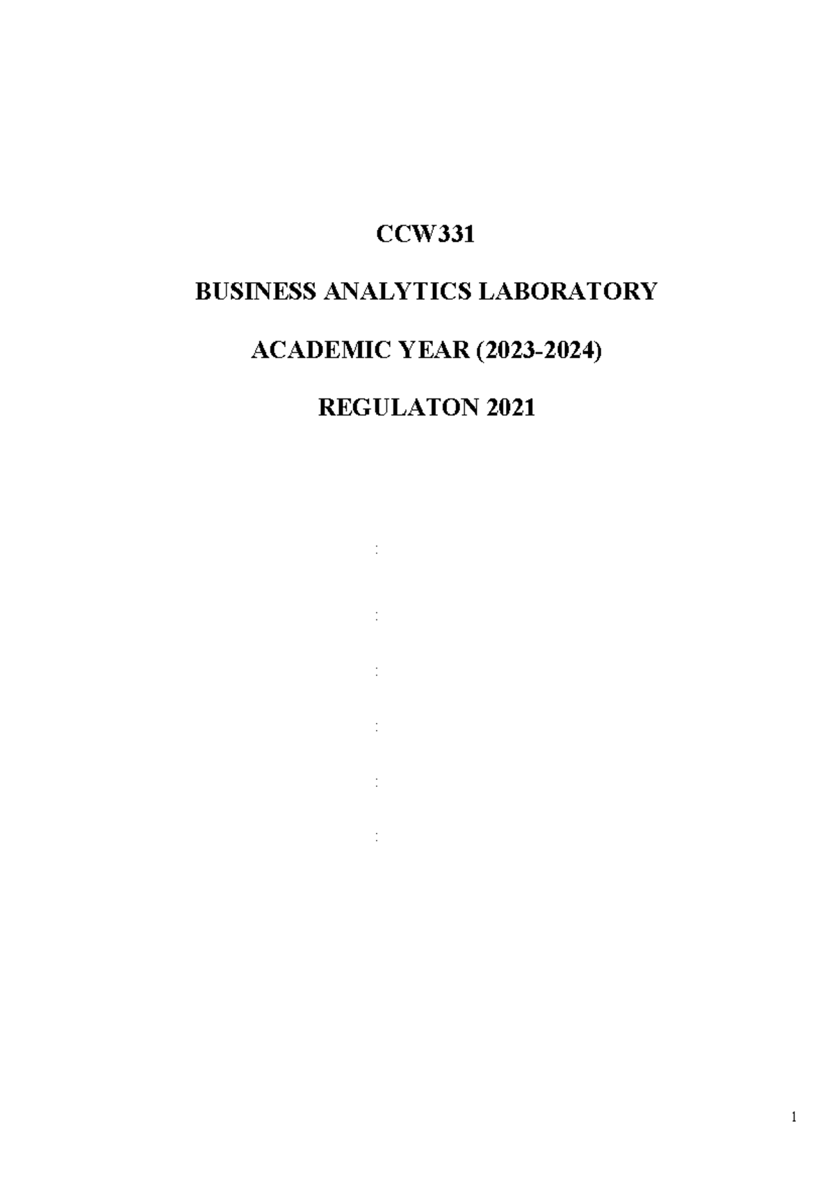 LAB Manual CCW3311&cycle-2 - CCW BUSINESS ANALYTICS LABORATORY ACADEMIC ...