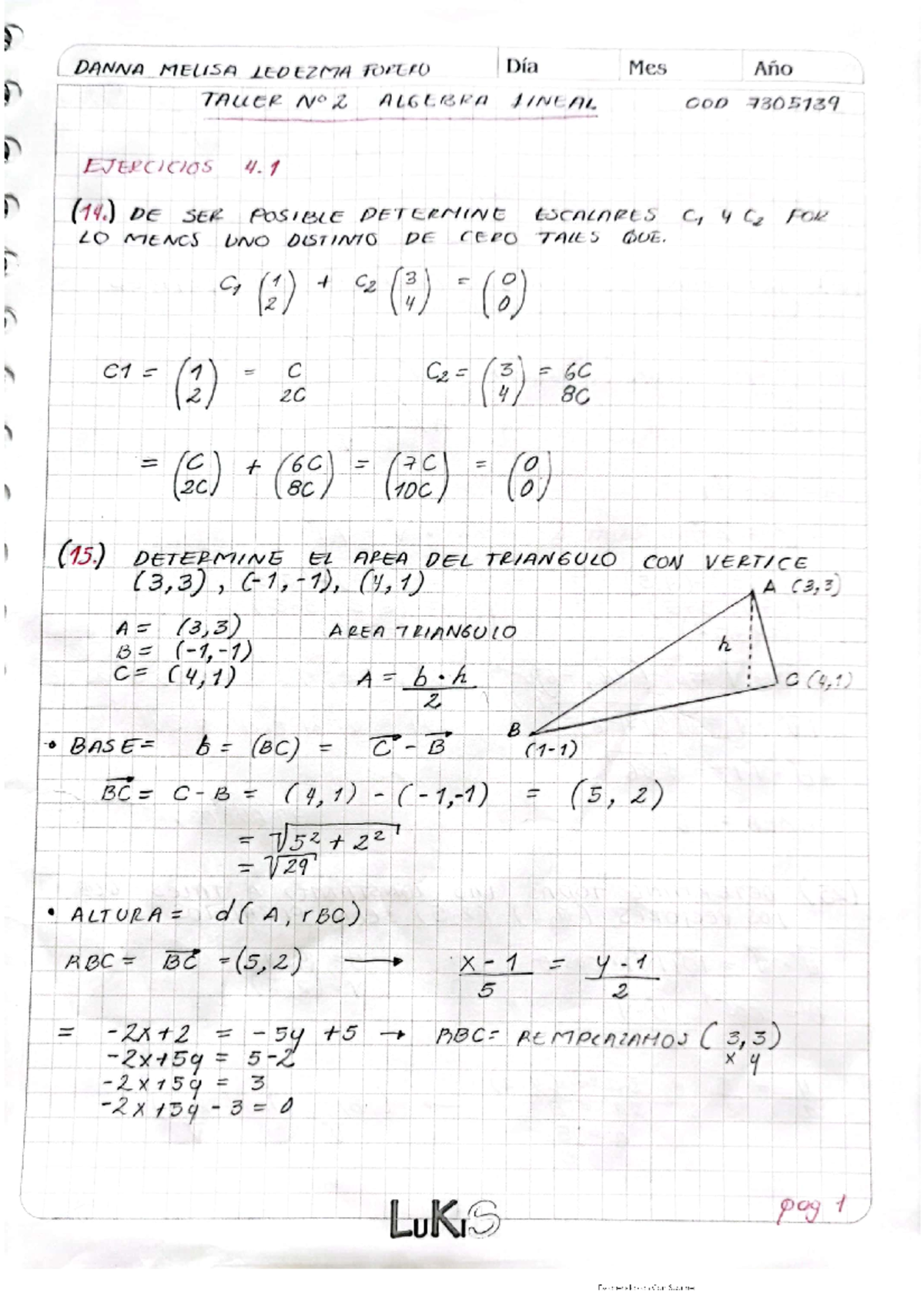 Taller 2 Algebra Lineal conseptos basicos - calculo 1 - Studocu