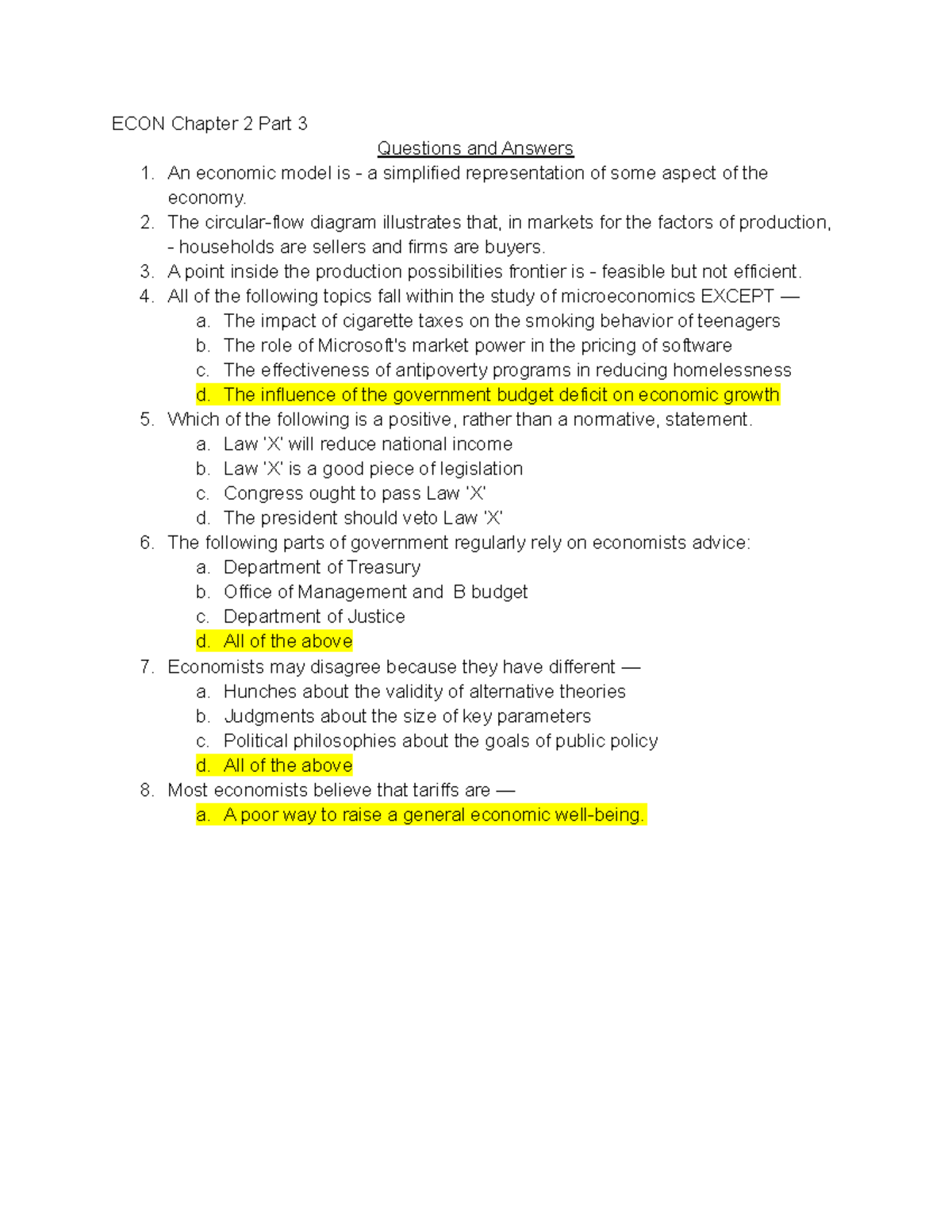 Economics Chapter 2 Part 3 - ECON Chapter 2 Part 3 Questions and ...