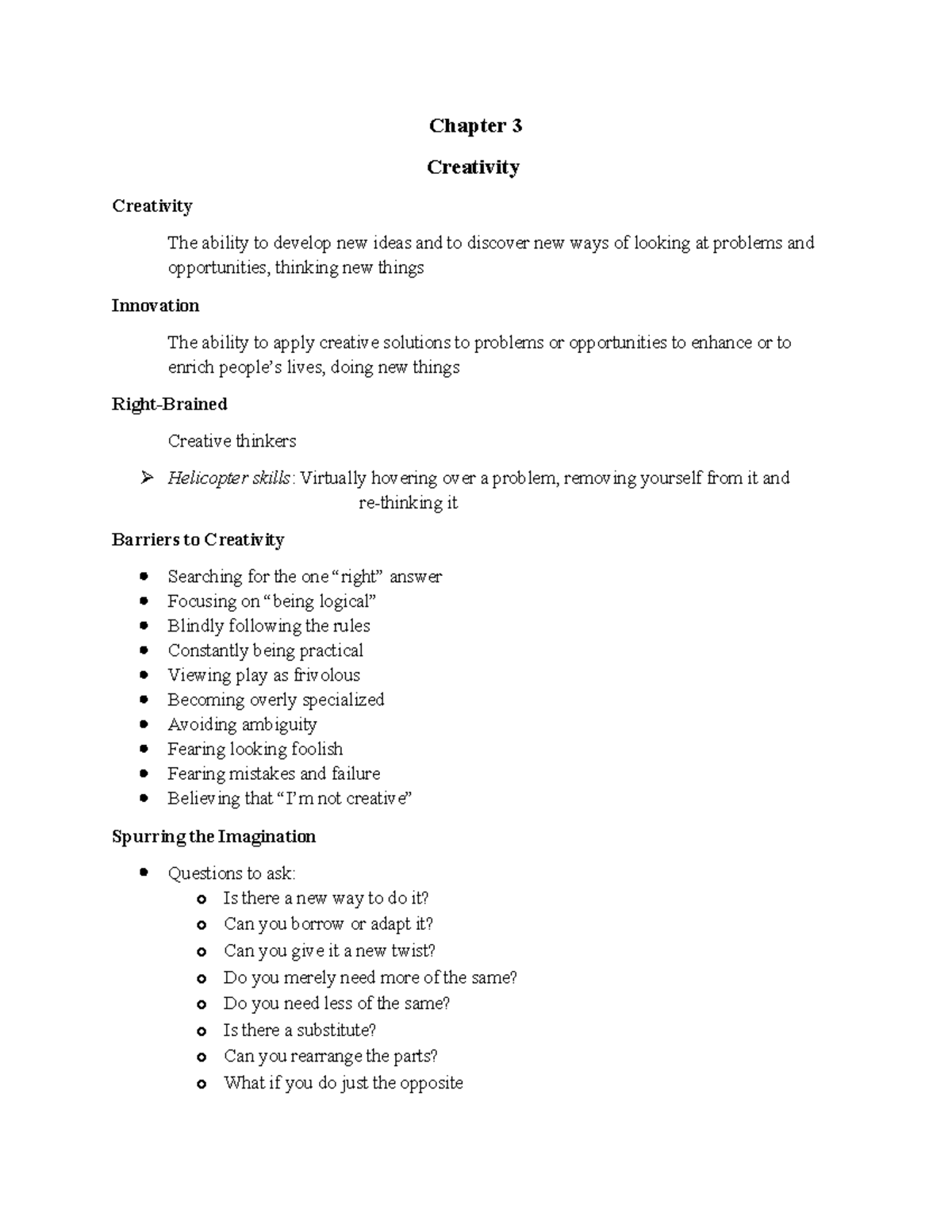 Creativity - Lecture notes 3 - Chapter 3 Creativity Creativity The ...