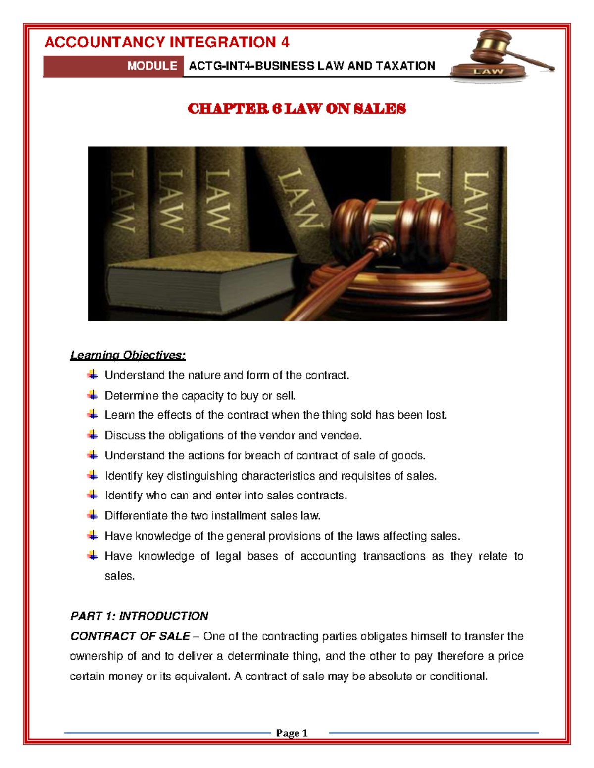 Chapter 6 LAW ON Sales - Additional information on the topics - MODULE ...