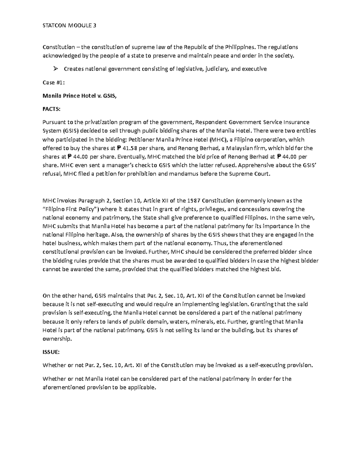 Module 3 - STATCON MODULE 3 Constitution – the constitution of supreme ...