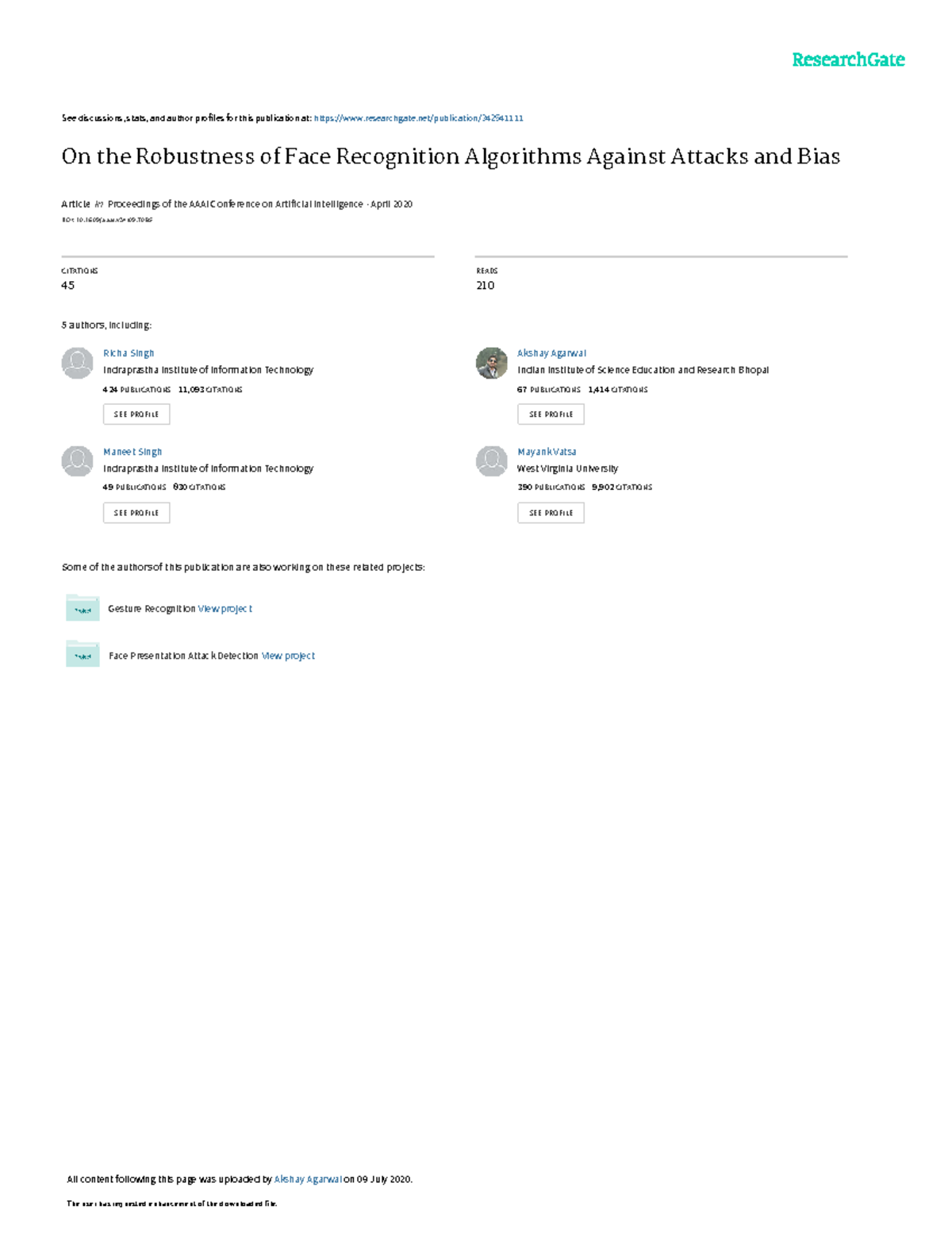 On The Robustness Of Face Recognition Algorithms A See Discussions Stats And Author Profiles