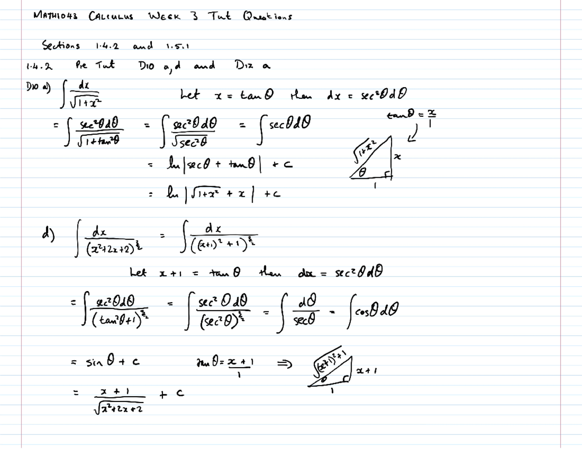 MATH1043 Calculus Tut questions Week 3 - MATH1043 CALCULUS WEEK 3 Tut ...