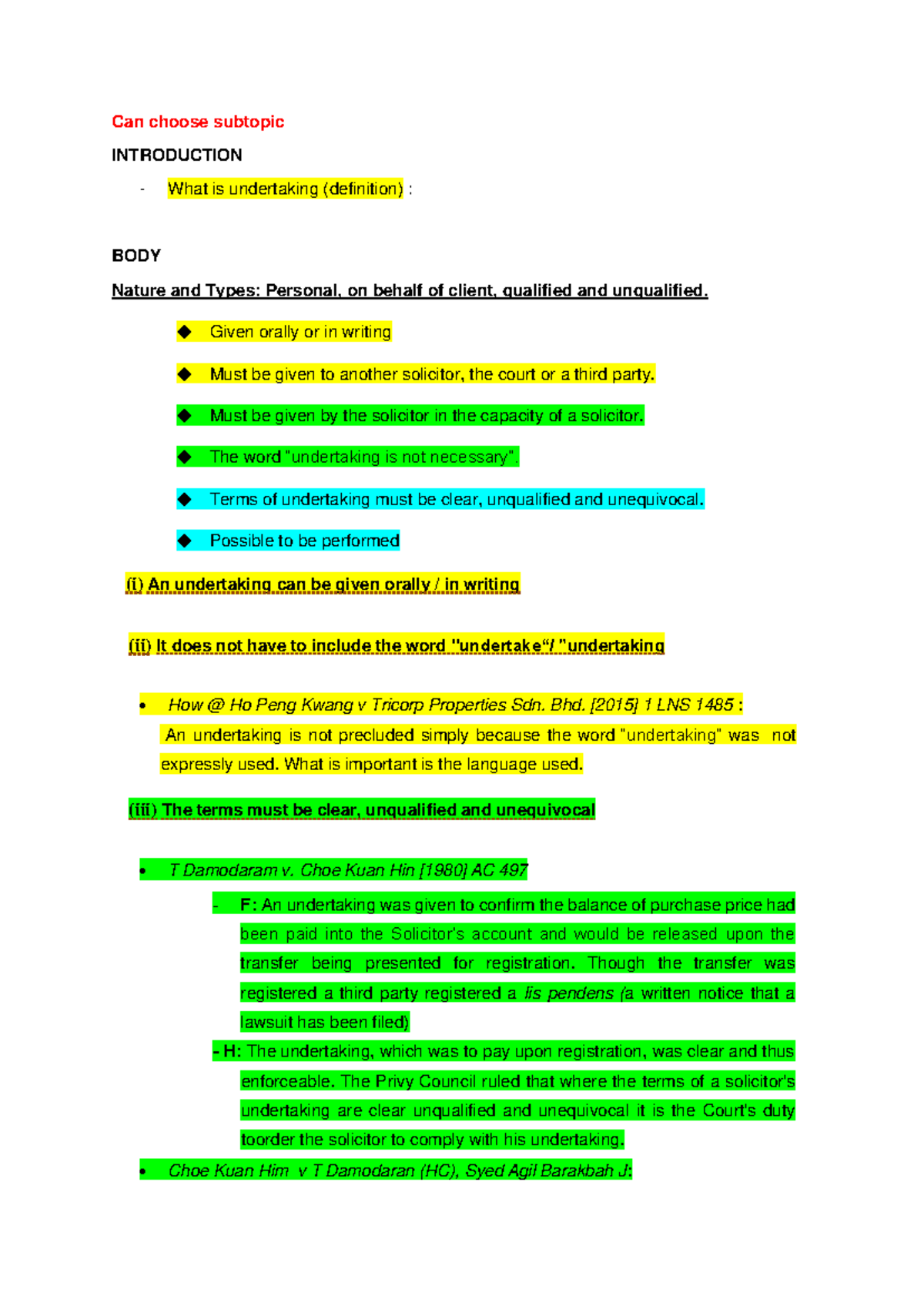 [undertaking] draft summary judgement and defence - Can choose subtopic ...