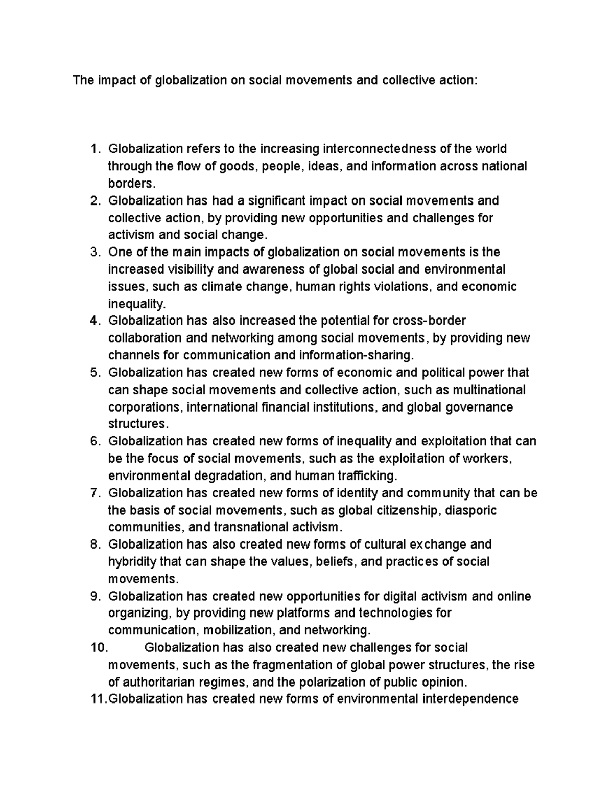 The impact of globalization on social movements and collective action ...