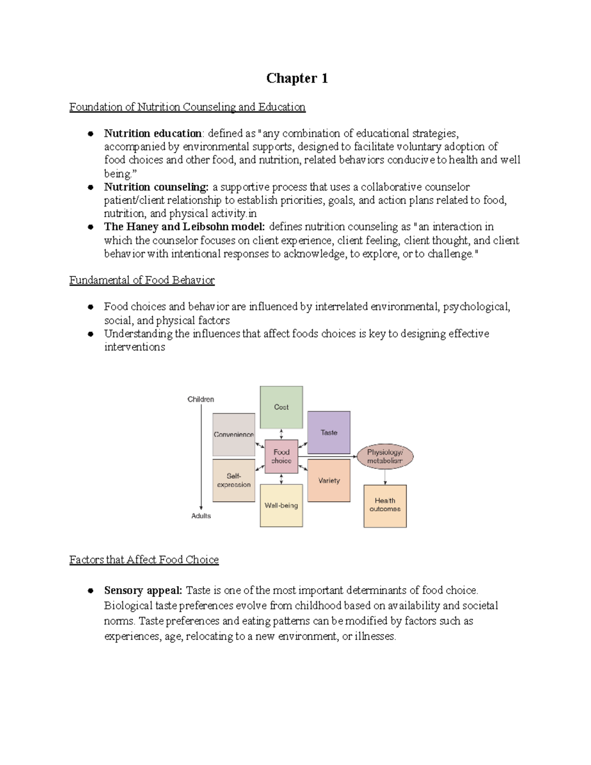 FSN 430 Notes - 1-15 - Chapter 1 Foundation of Nutrition Counseling and ...