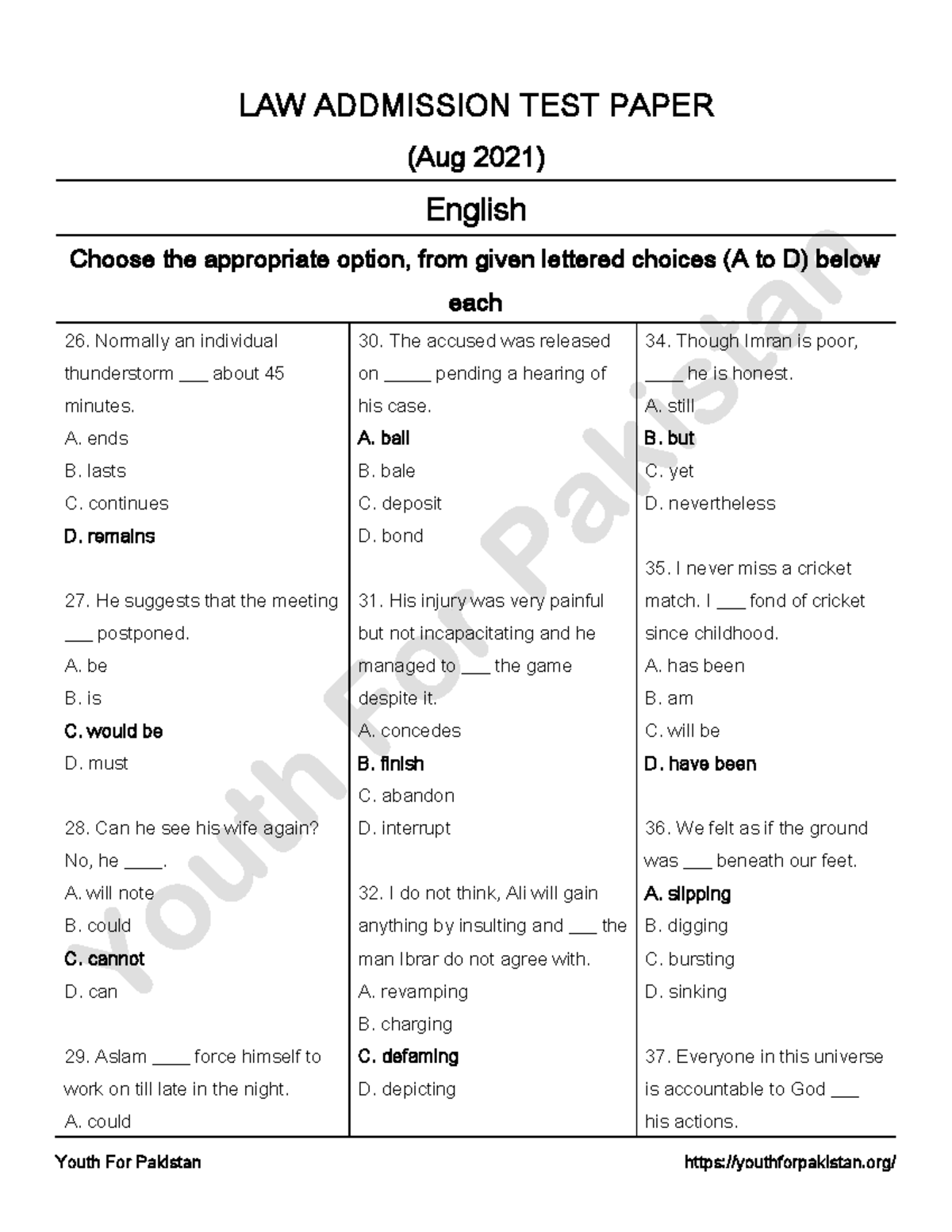 Law Admission Test Solved Paper Aug 2021 - LAW ADDMISSION TEST PAPER ...