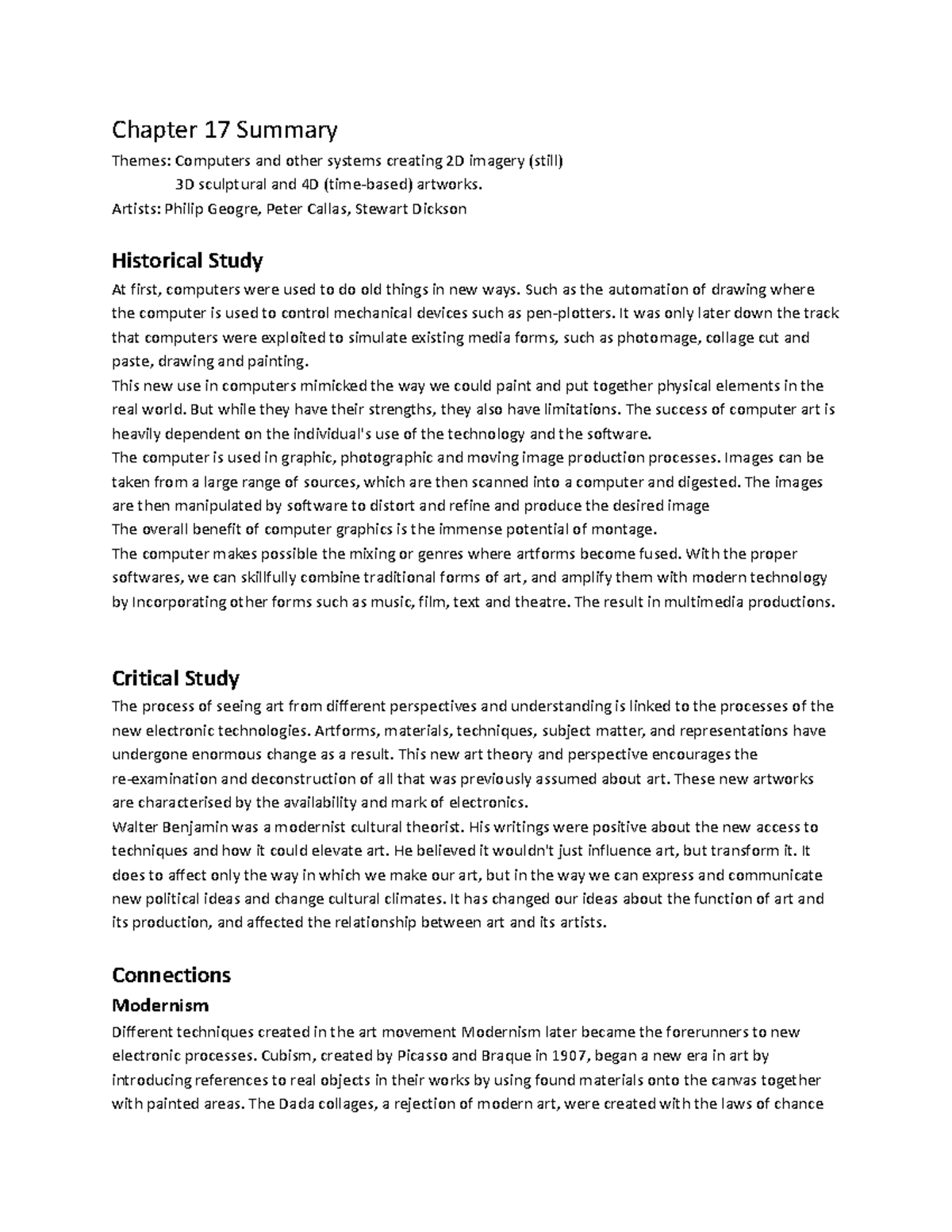 Year 12 Visual Arts - Chapter 17 Summary - Chapter 17 Summary Themes ...